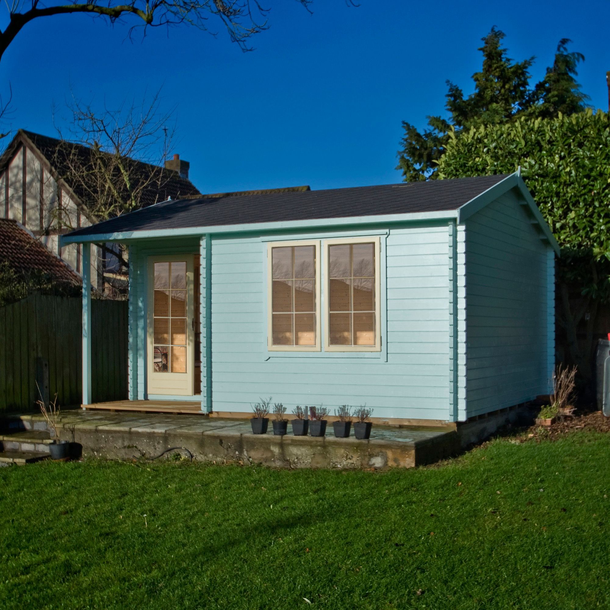 Shire Twyford 14x17 ft & 2 windows Apex Wooden Cabin with Felt tile ...