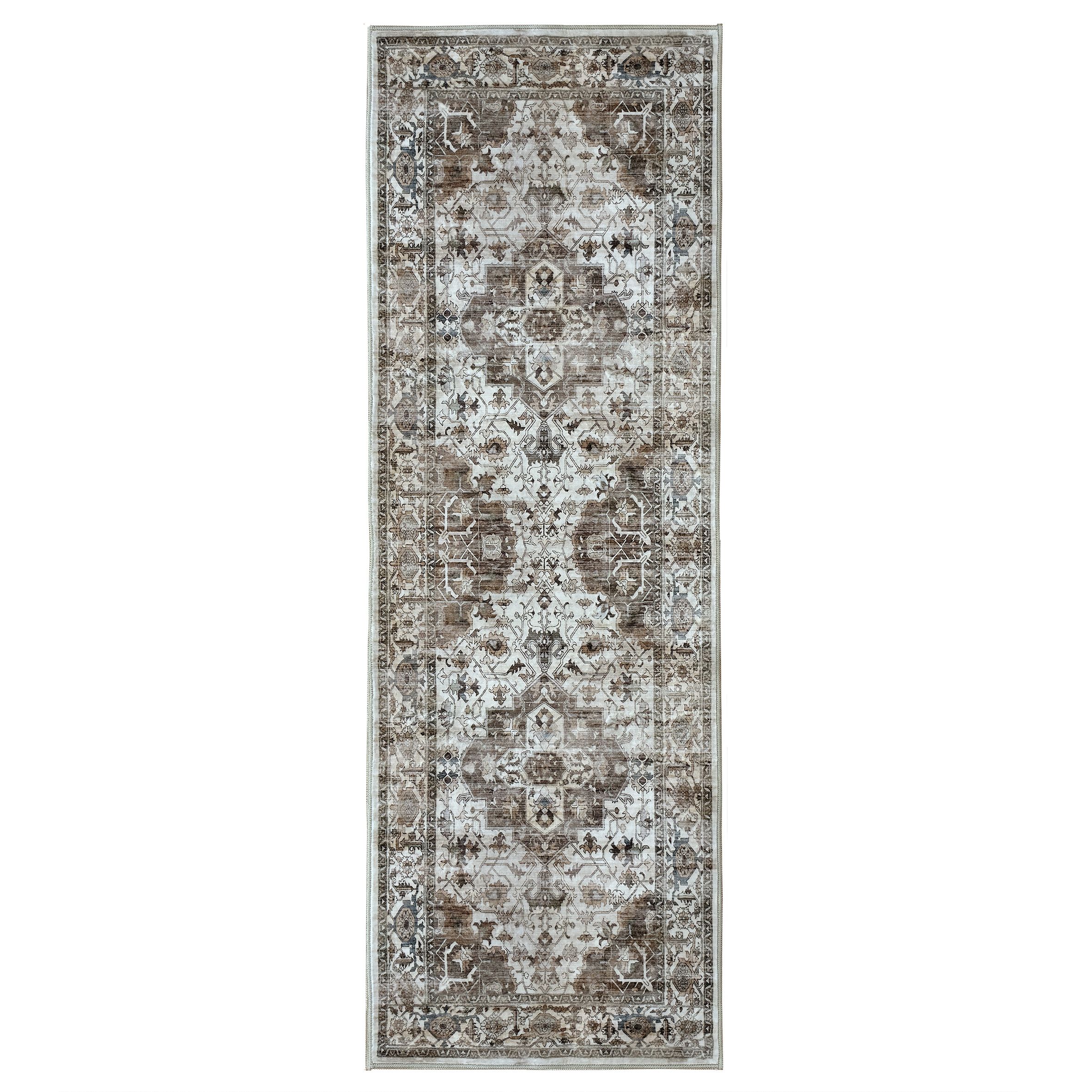 Silk Road Cream & Brown Keshan Medium Runner, (L)180cm x (W)60cm | DIY at B&Q