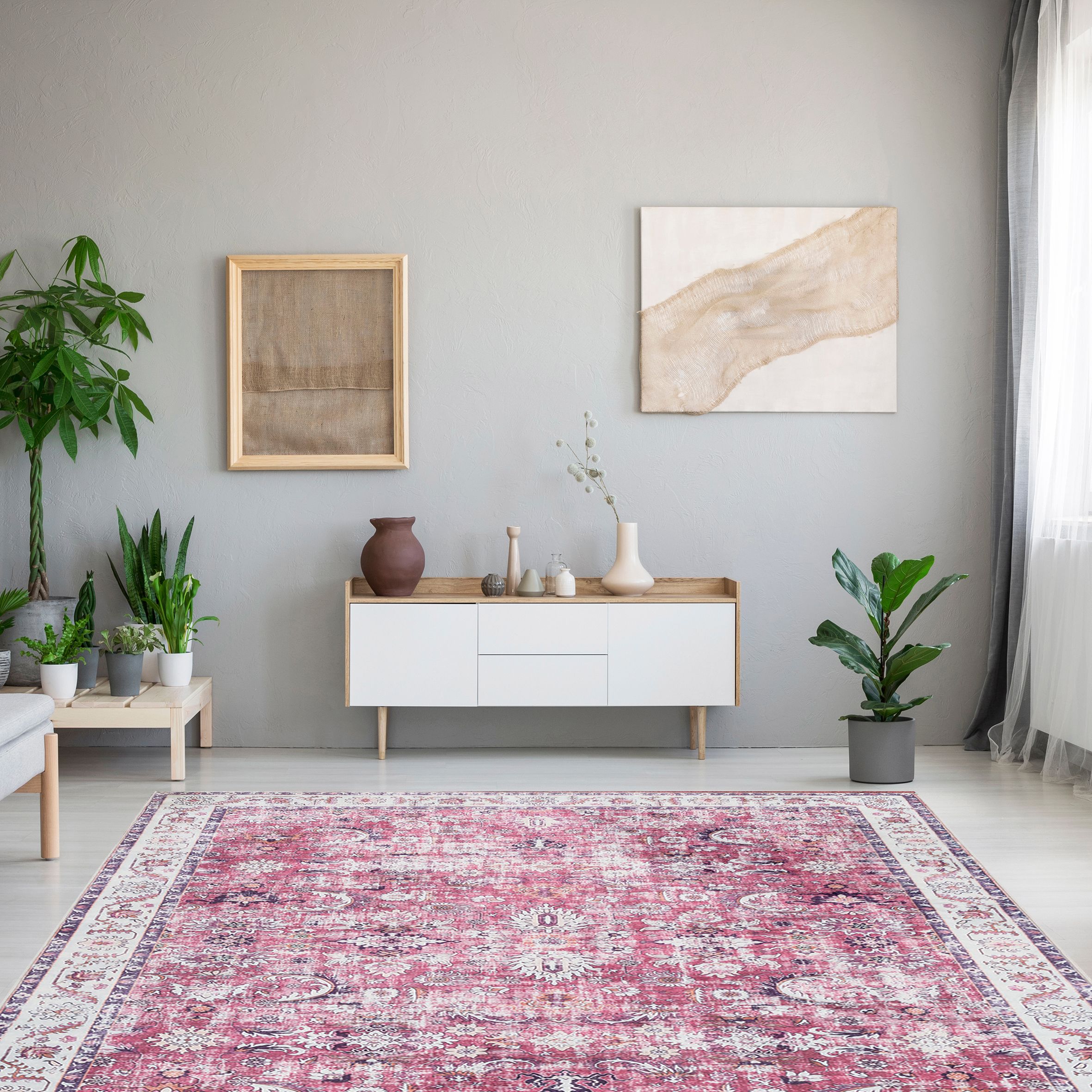 Silk Road Pink Traditional Large Rug, (L)230cm x (W)160cm