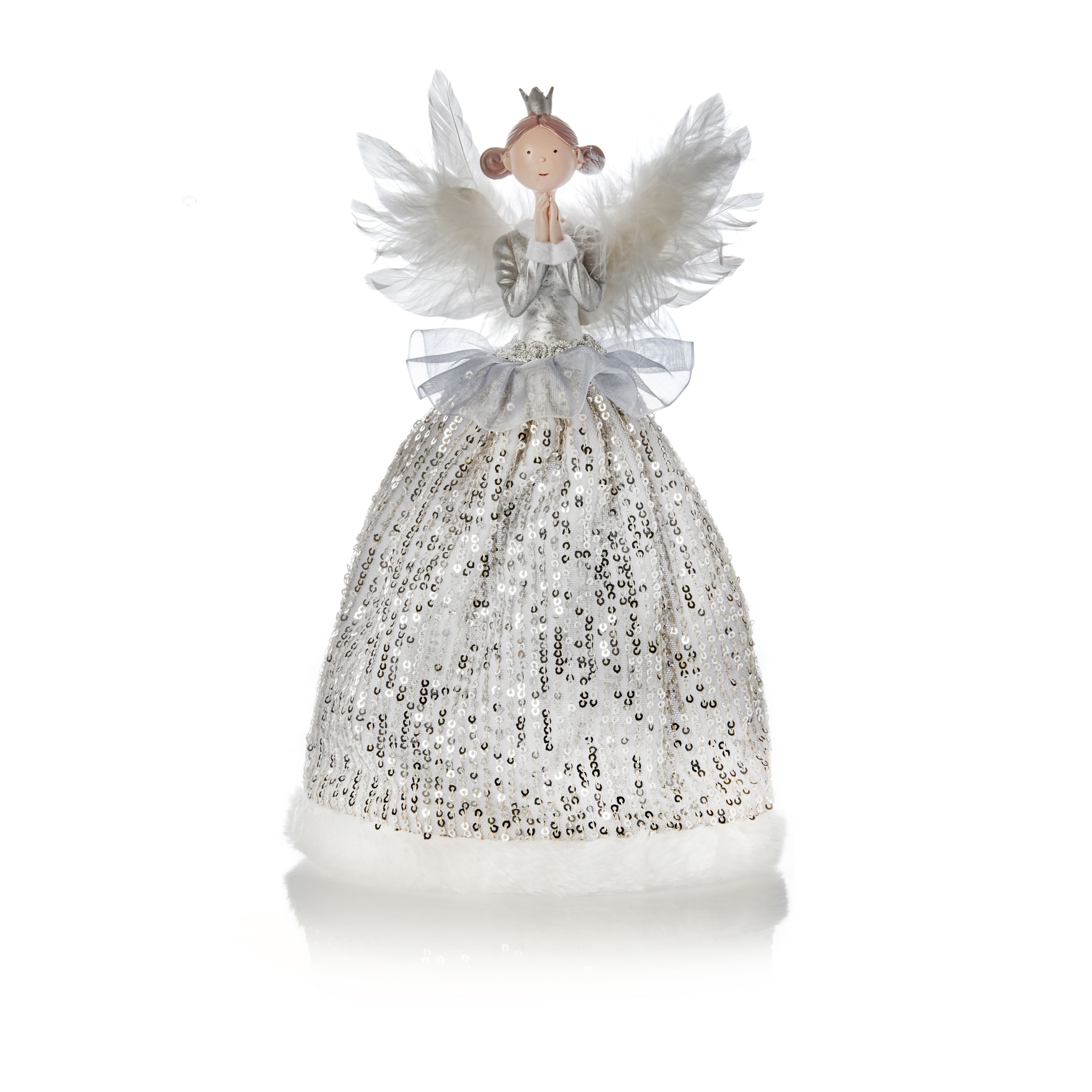 Silver Angel with crown Christmas tree topper