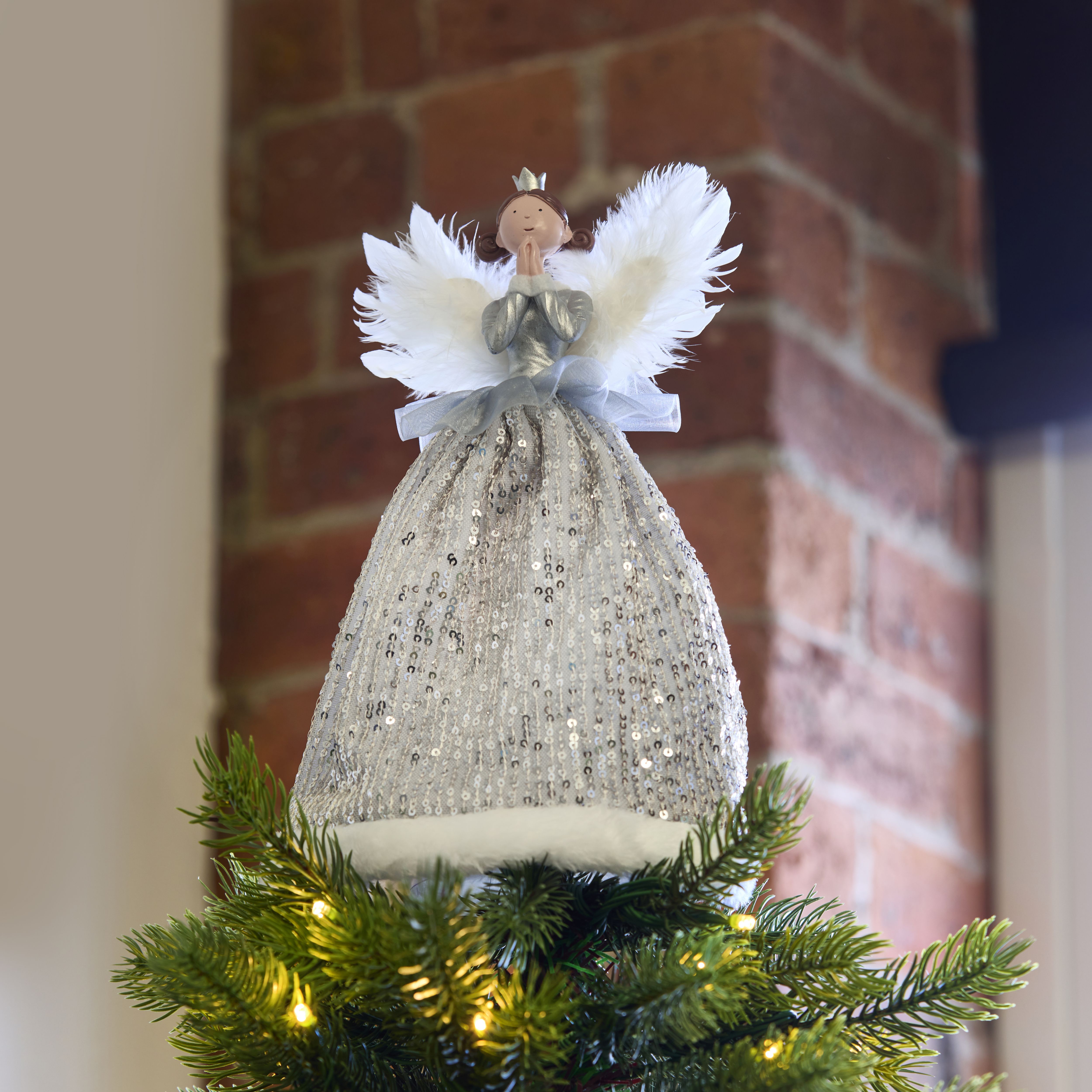 Silver Angel with crown Christmas tree topper