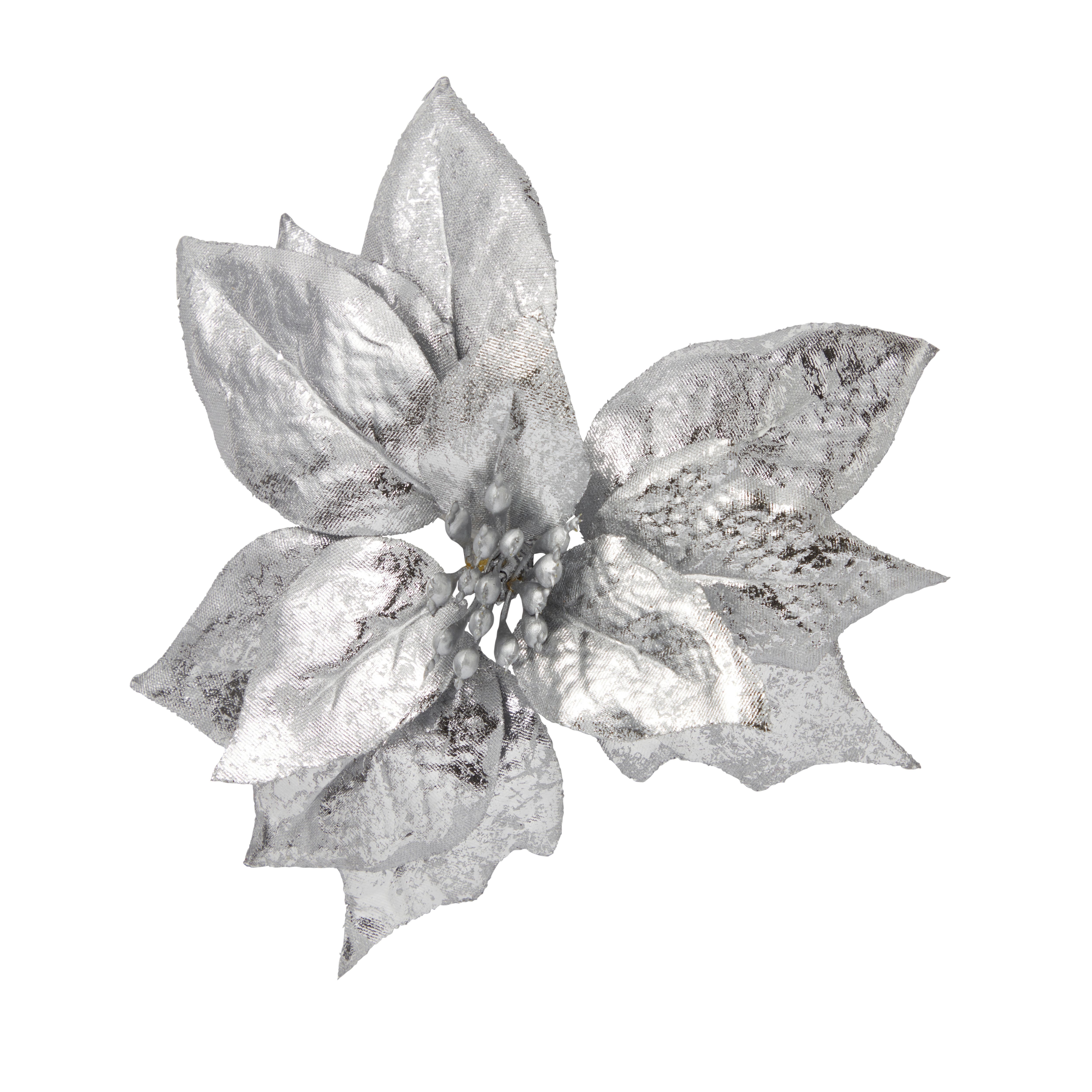 Silver Glitter effect Flower Clip-on Clip | DIY at B&Q