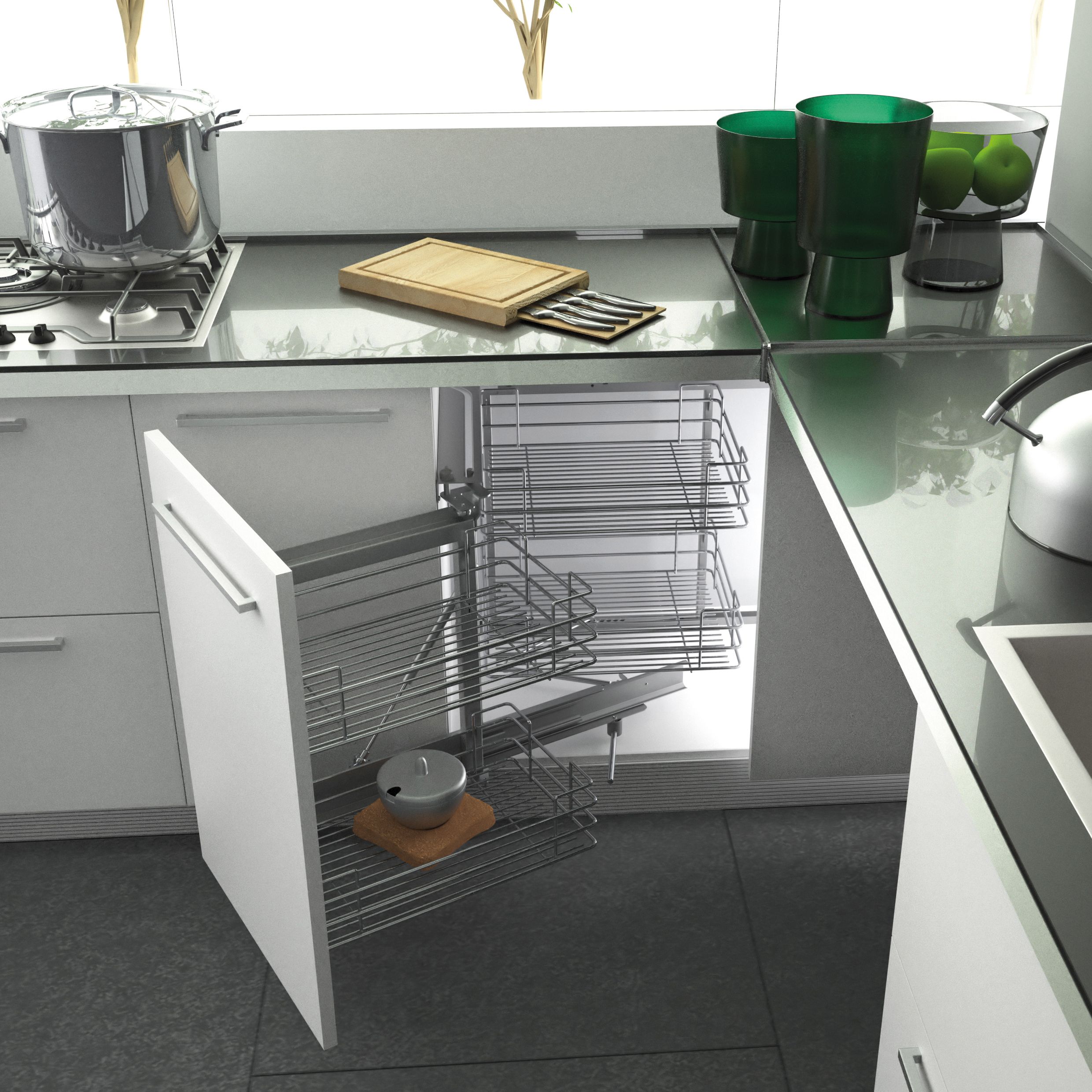 Silver Soft-close runners RH Swing out corner Pull-out storage For 1000mm corner cabinet