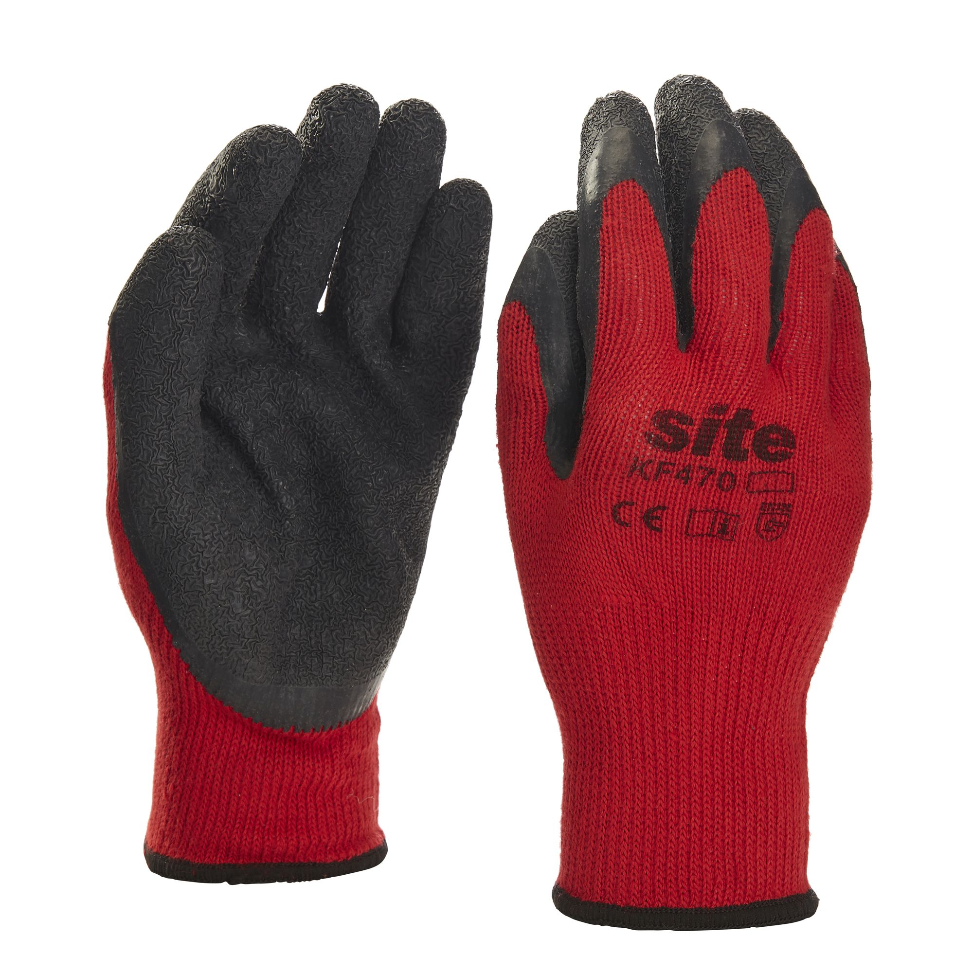 Site Latex & polyester (PES) Red & Black Gripper Gloves, Large