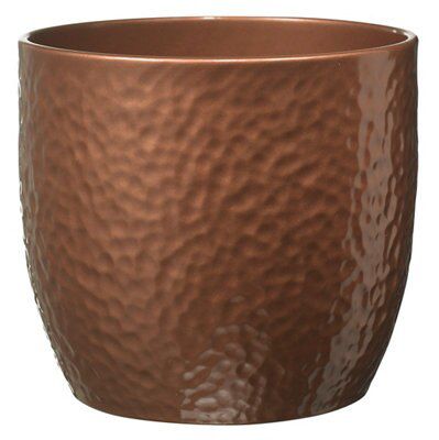 SK Holystone Brushed Brown Copper effect Ceramic Plant pot (Dia) 22cm