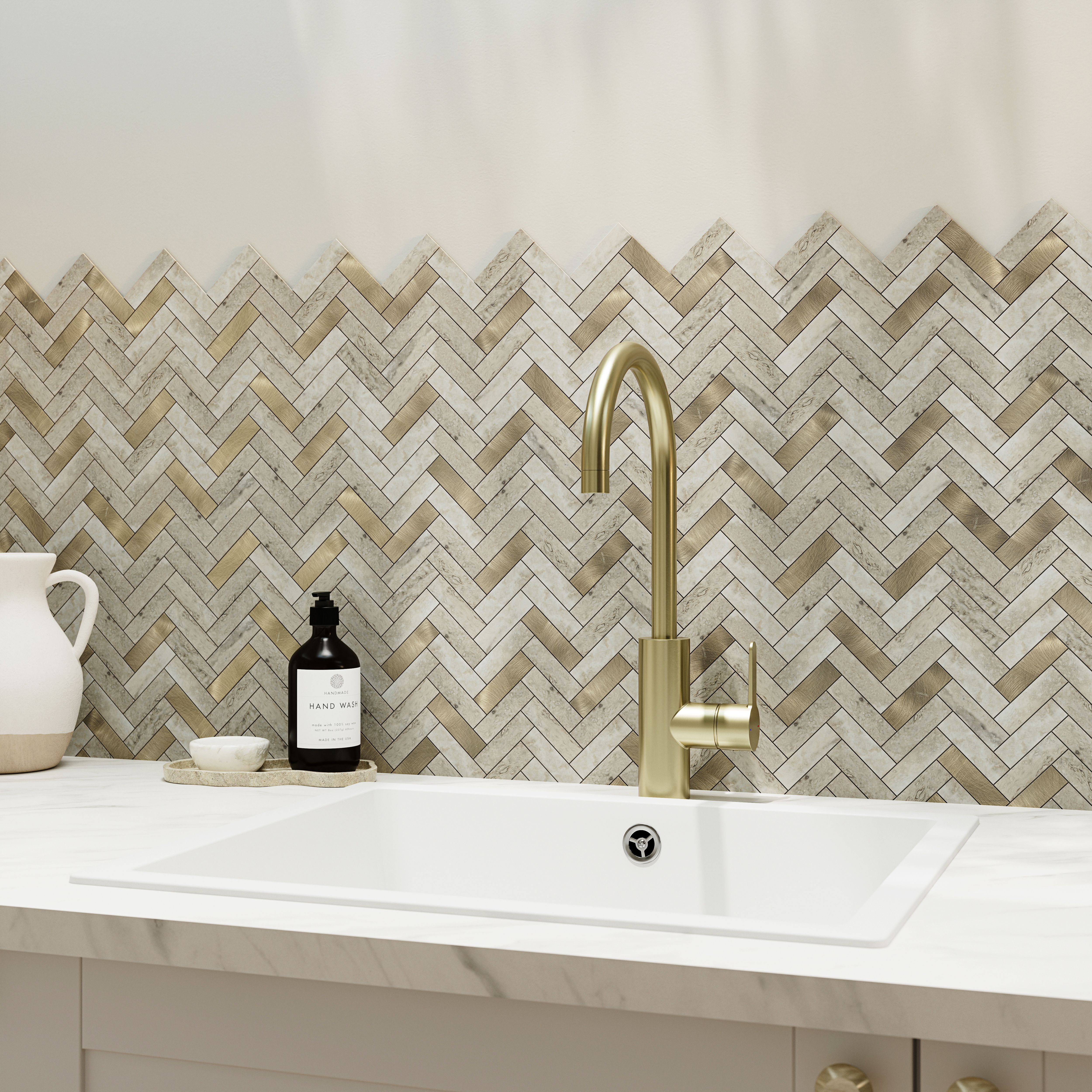 Skarda Grey & Silver Matt Marble effect Chevron Aluminium & PVC Self ...
