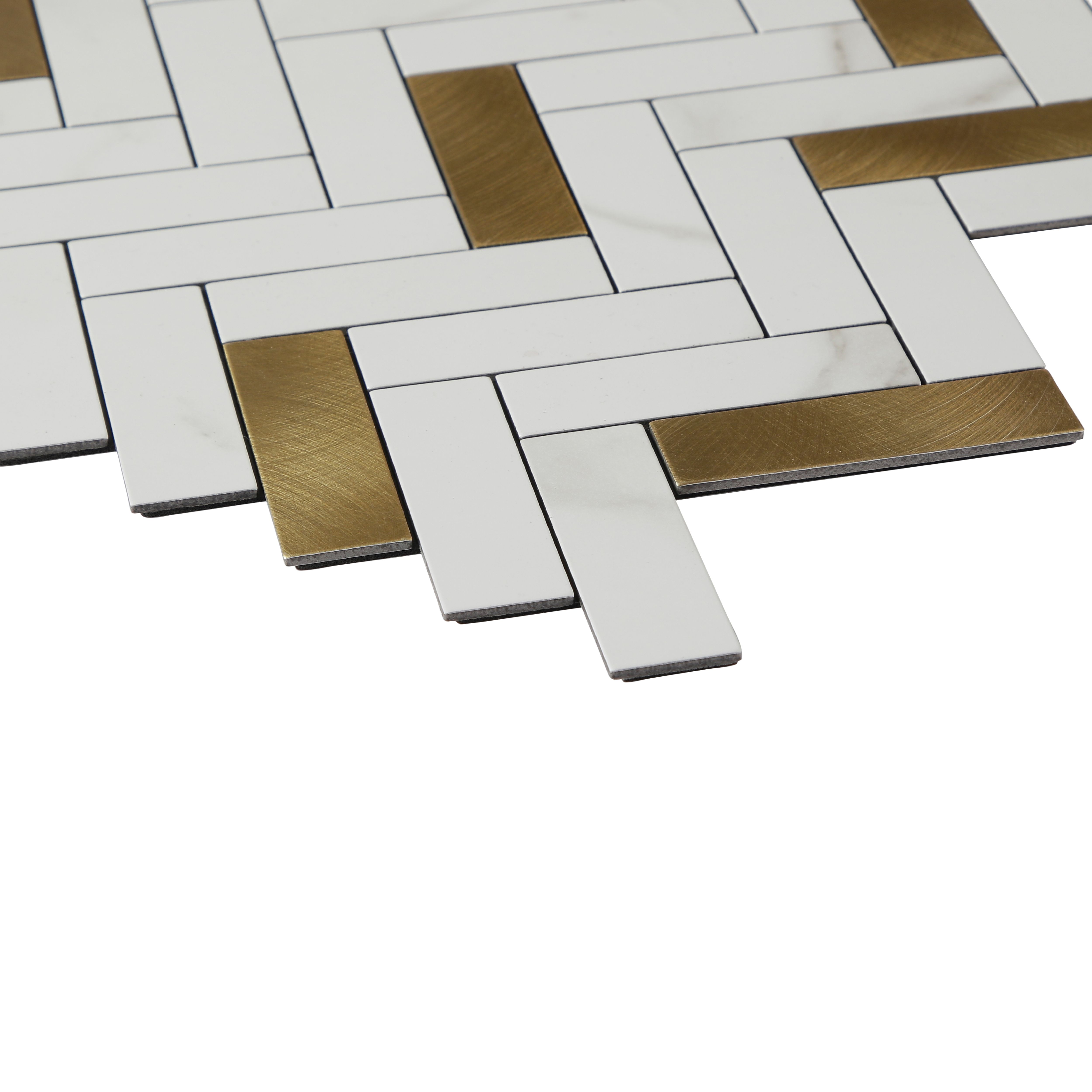 Skarda White & Gold Matt Marble effect Chevron Aluminium & PVC Self ...