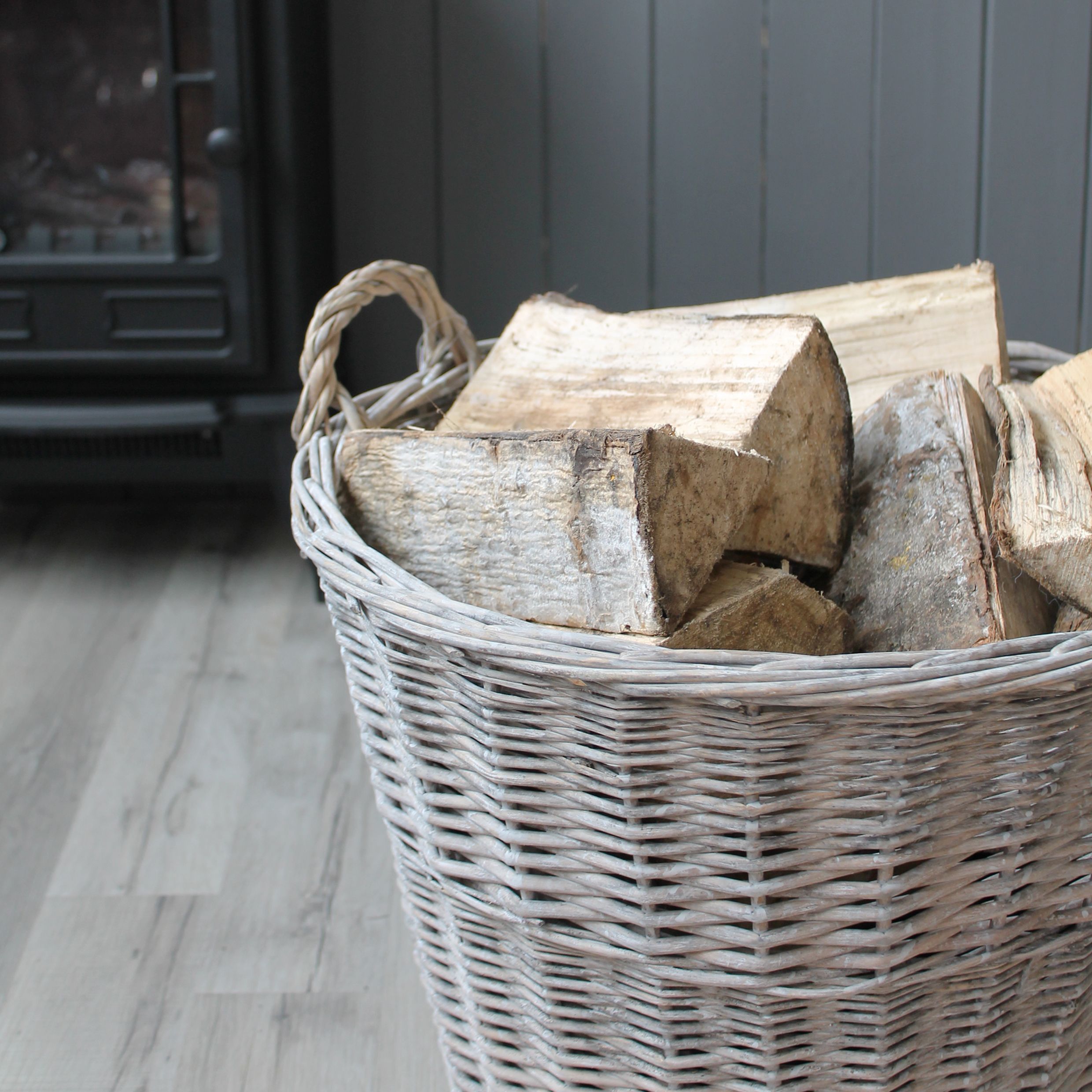 Slemcka Contemporary Grey Wicker Log basket (D)450mm