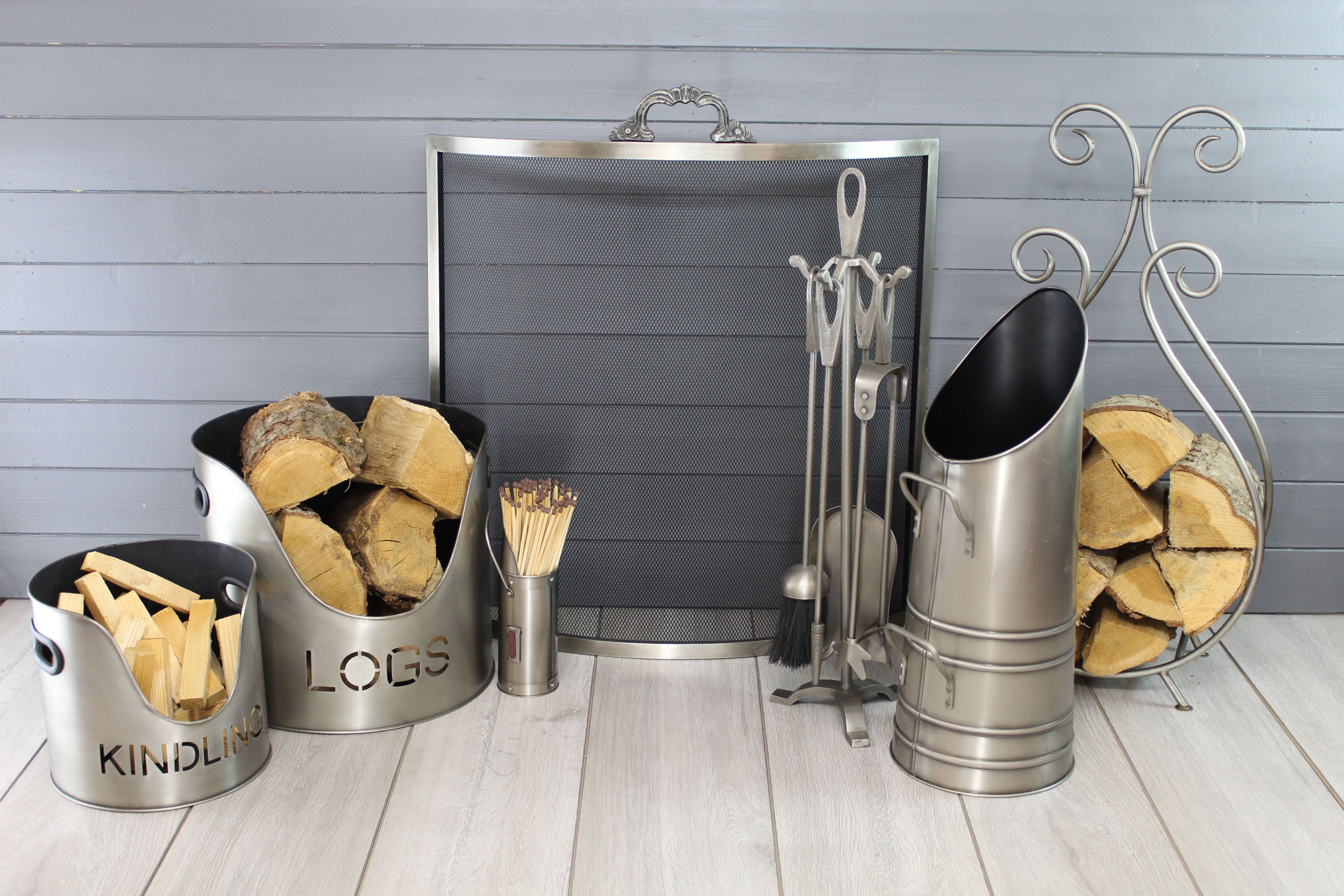 Slemcka Traditional Antique pewter effect Steel Log basket (H)290mm (D ...