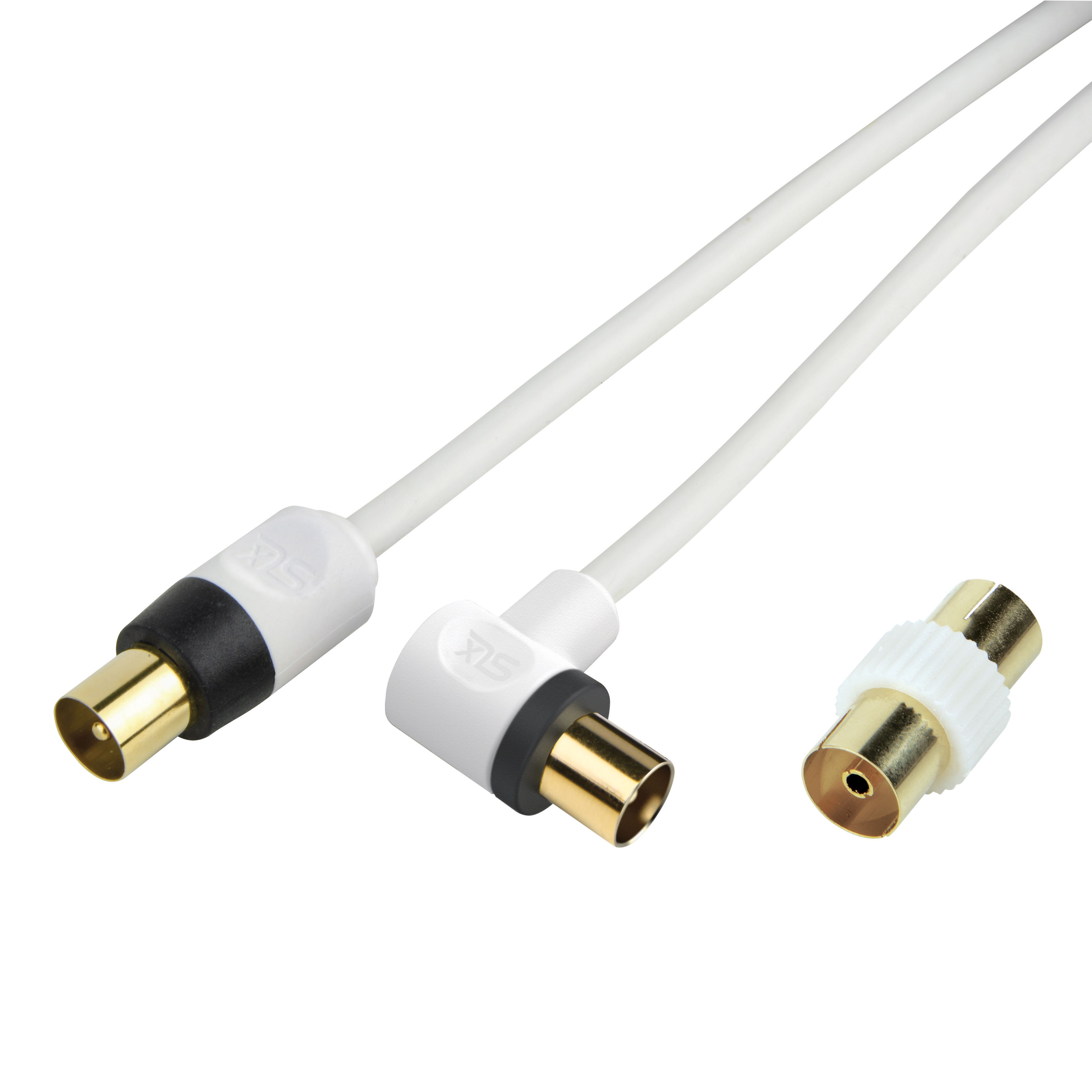 SLX Angled White Gold-plated Coaxial cable, 1.5m | DIY at B&Q