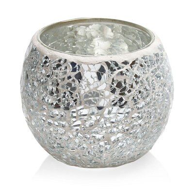Small Silver effect Glass Tea light holder