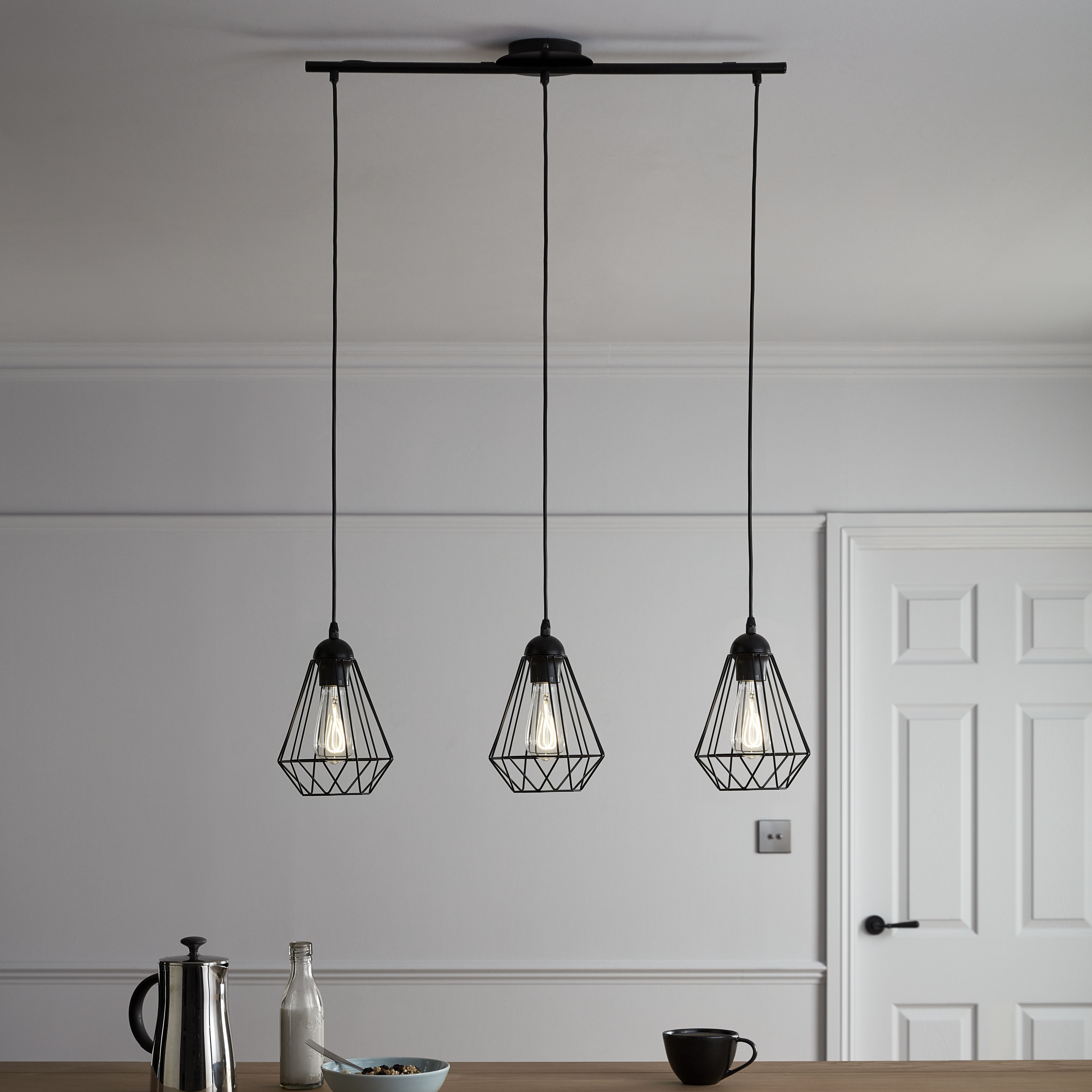 Smertrio Matt Black 3 Lamp Pendant ceiling light, (Dia)790mm | DIY at B&Q