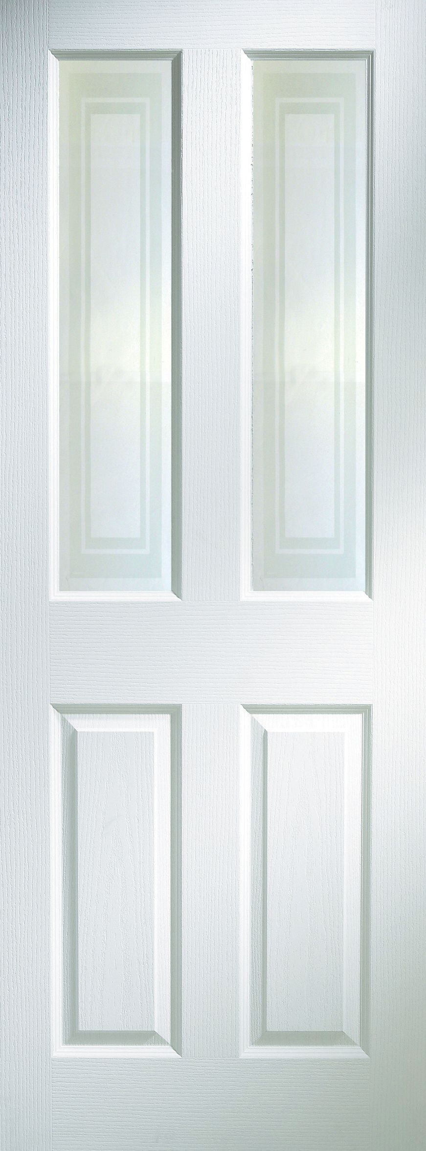 Smooth 4 panel Frosted Glazed White Woodgrain effect Internal Door, (H ...