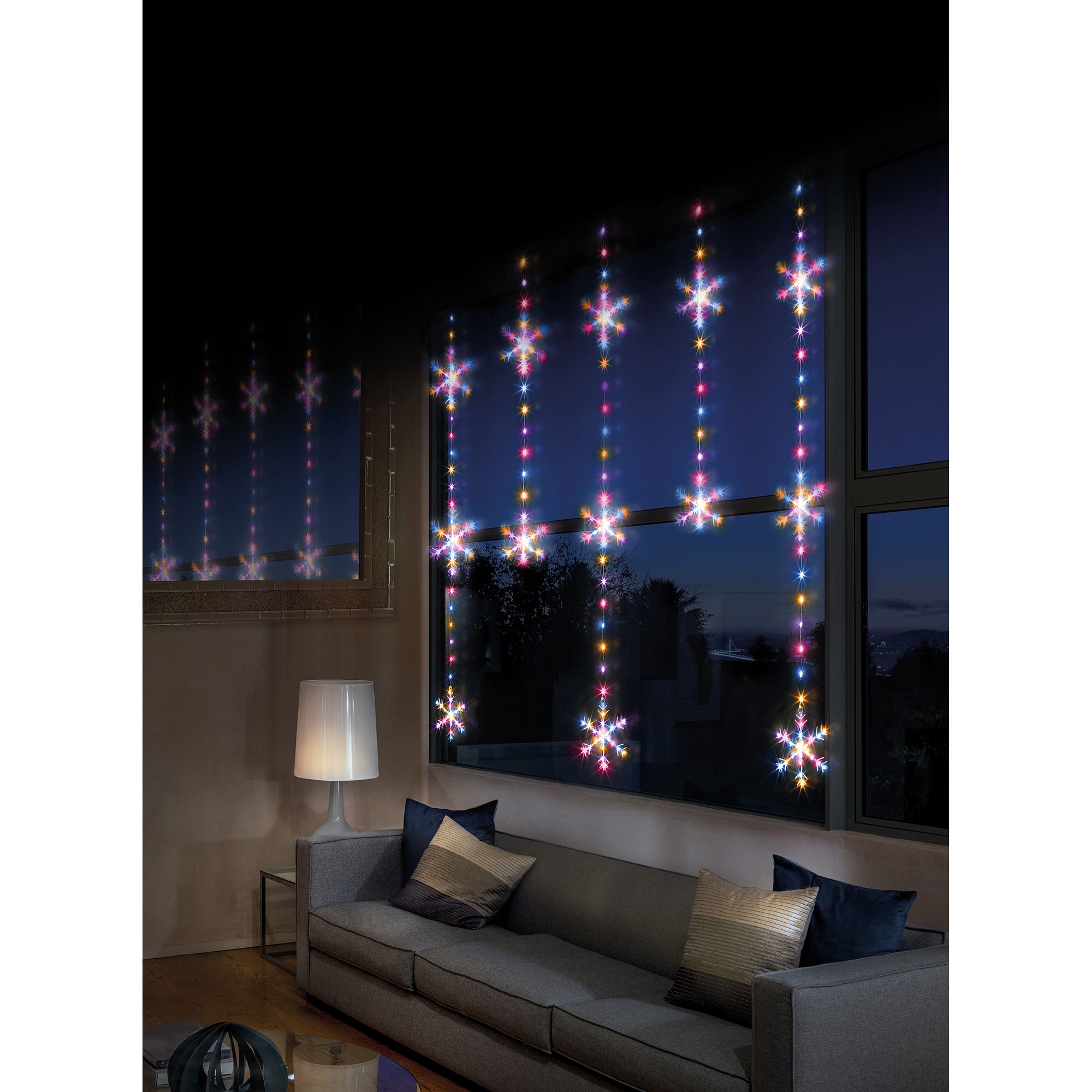 Snowflake 390 Multicolour LED Curtain light Clear & silver cable | DIY at B&Q