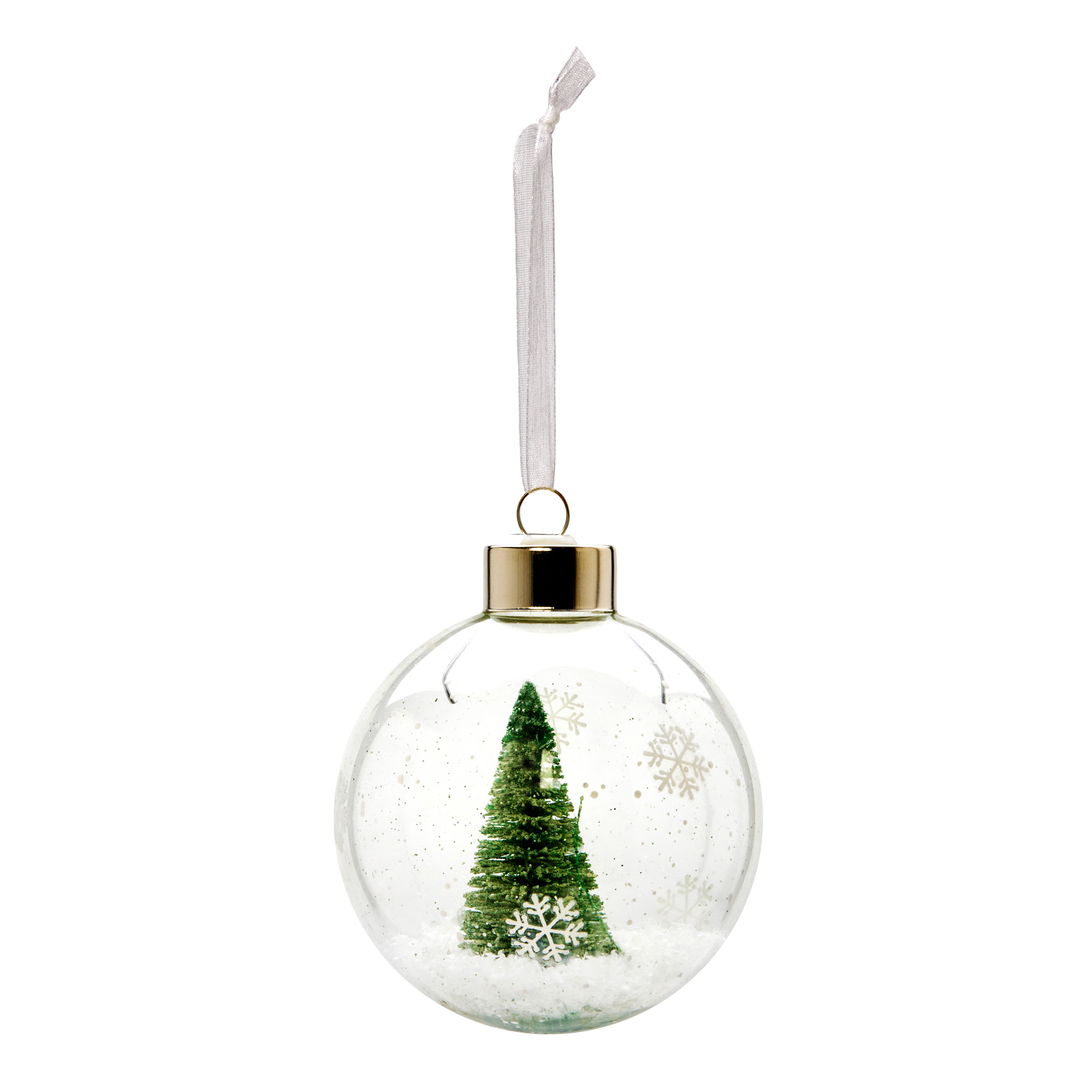 Snowy tree Glass Bauble (D) 80mm - Green