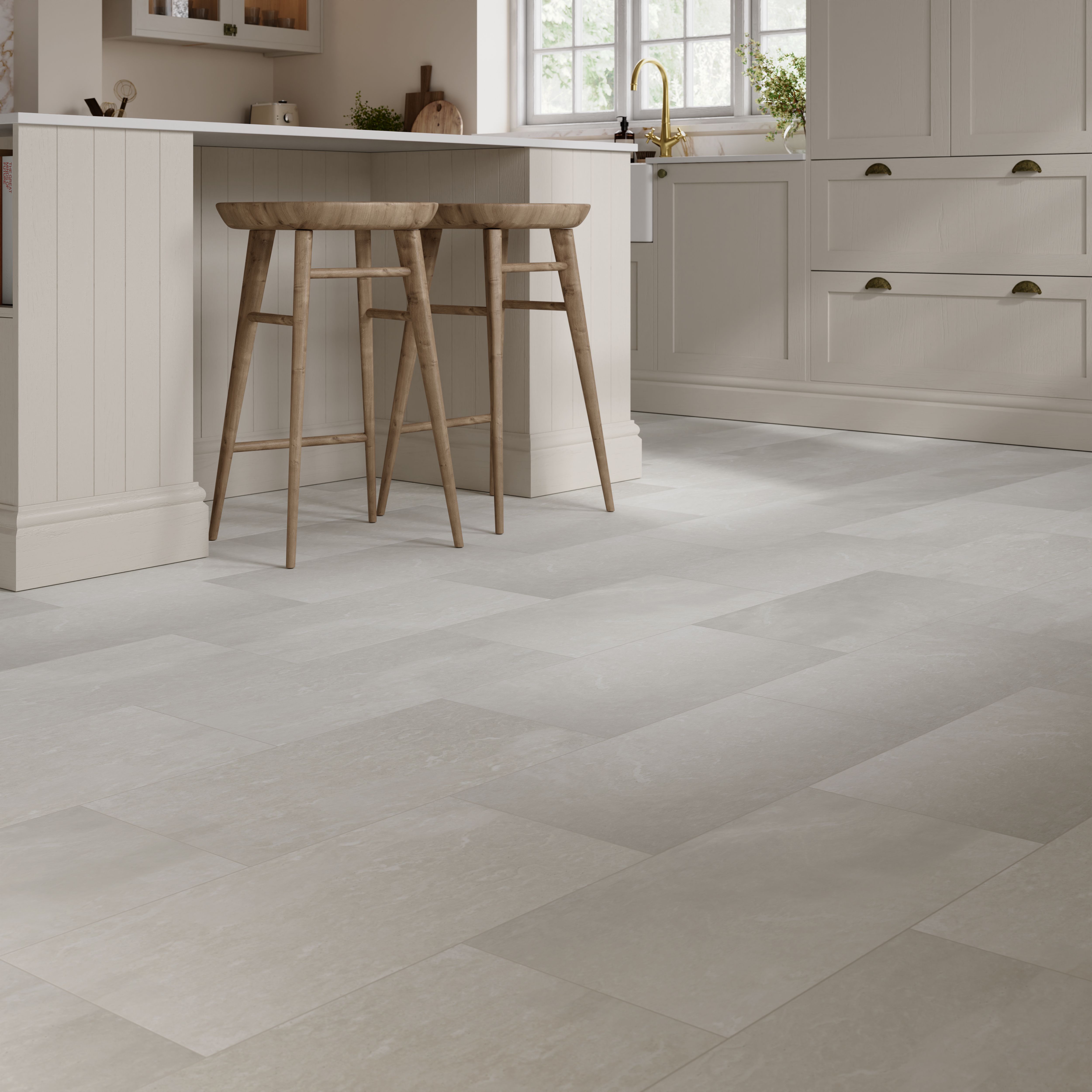 Soft travertin Ivory Matt Patterned Stone effect Porcelain Indoor Wall ...