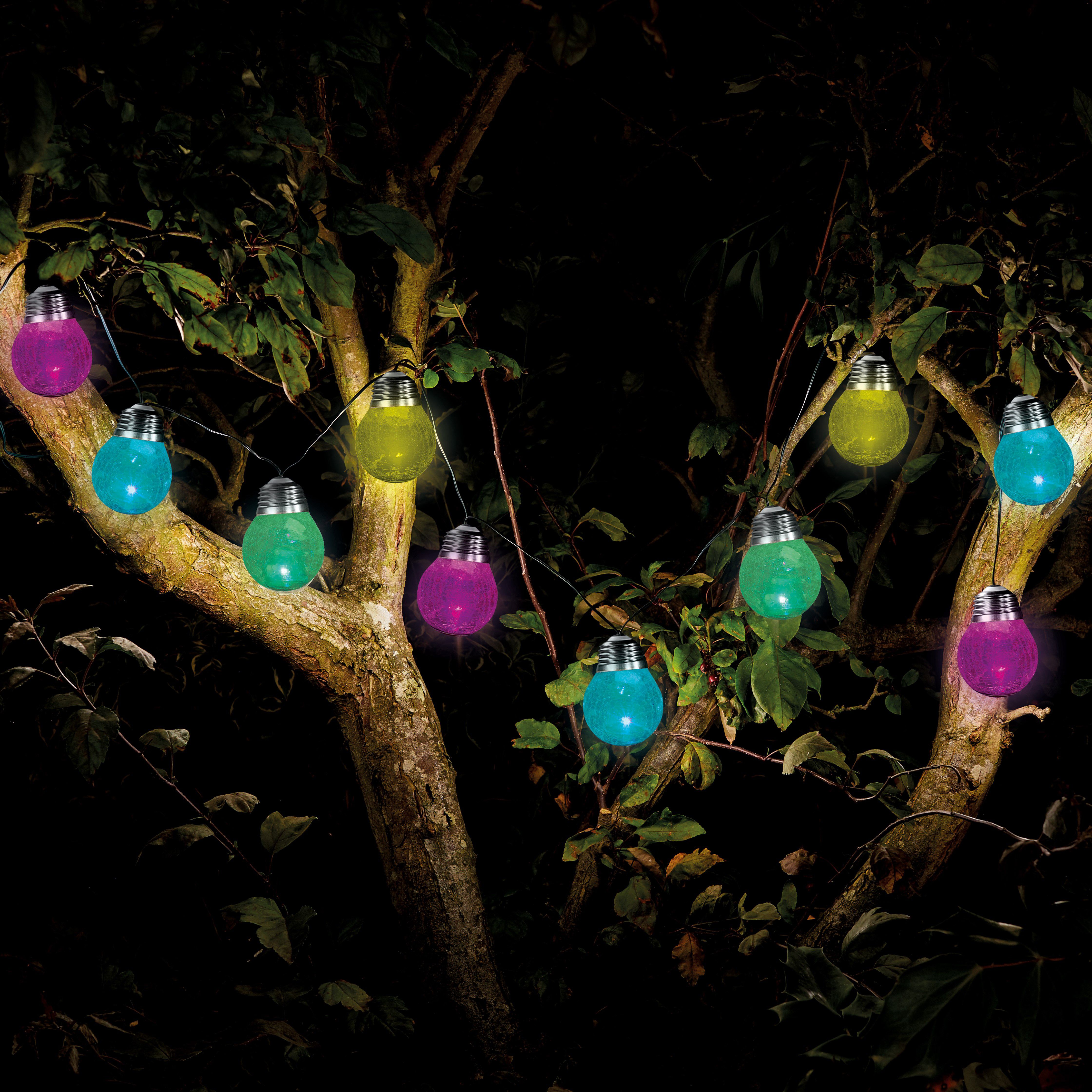 Solar Crackle globe Solar-powered Multicolour 10 LED Outdoor String lights