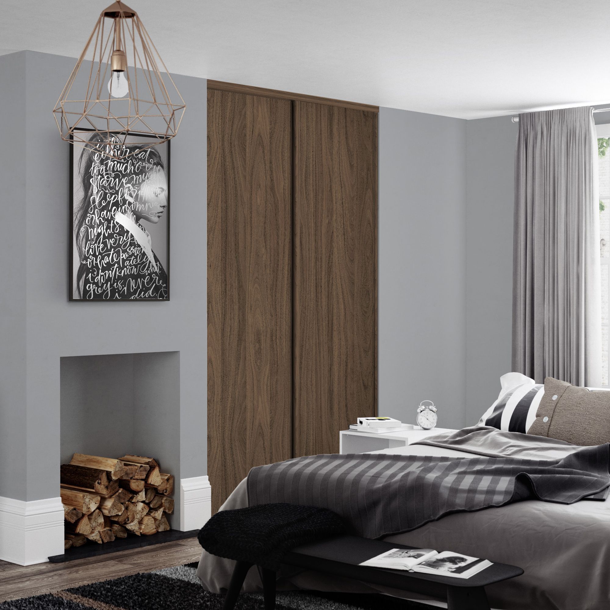 Spacepro Classic 1 Panel Matt carini walnut effect Sliding wardrobe ...