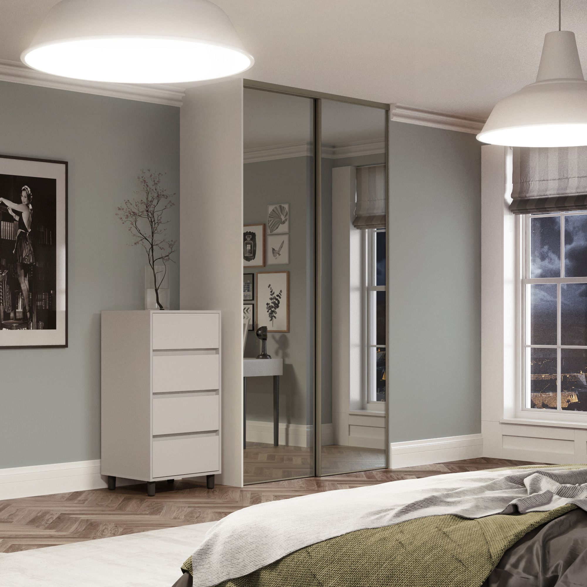 Spacepro Classic Panelled Mirrored Nickel 2 door Sliding Wardrobe Door ...