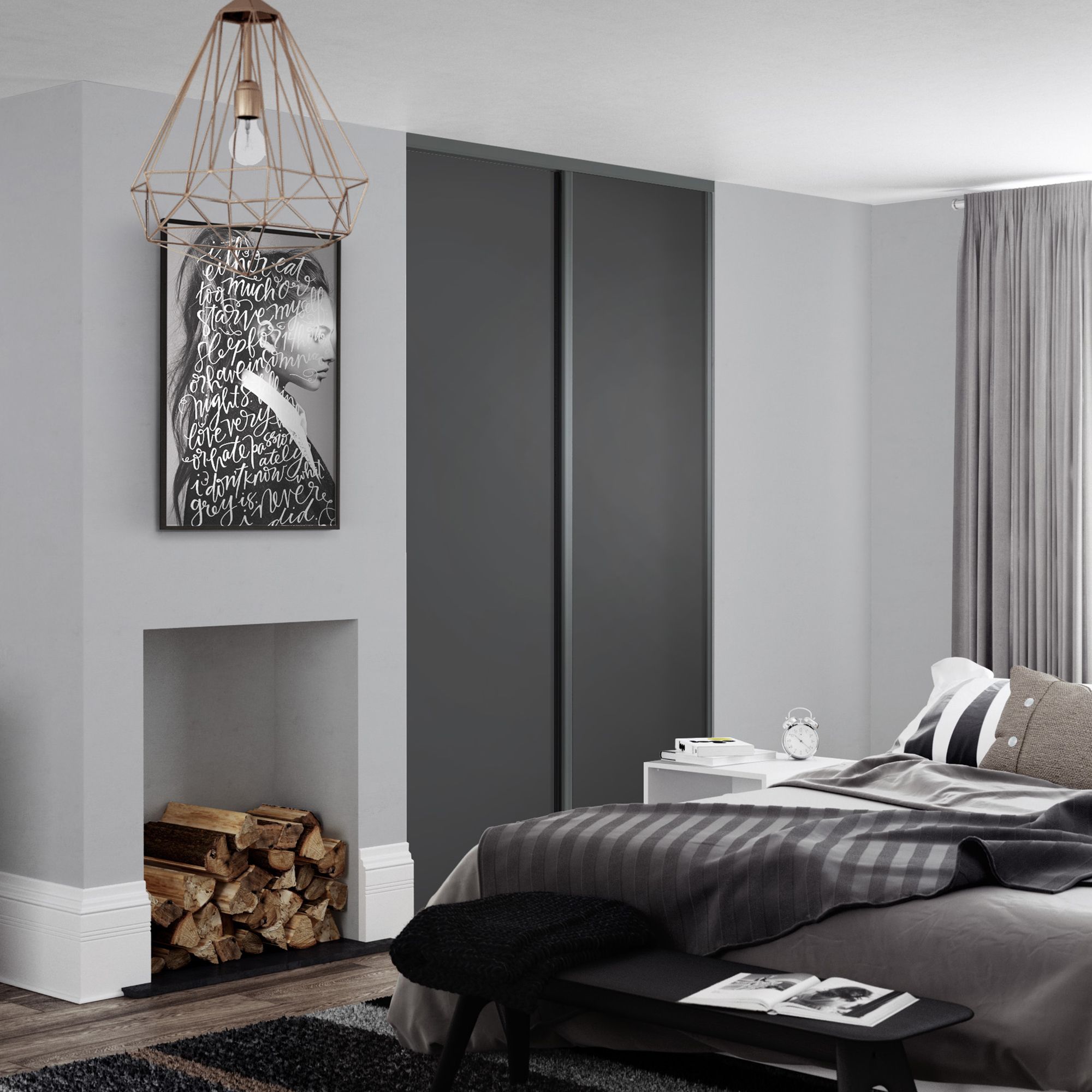 Spacepro Full panel Matt Graphite frame Single panel Sliding wardrobe ...