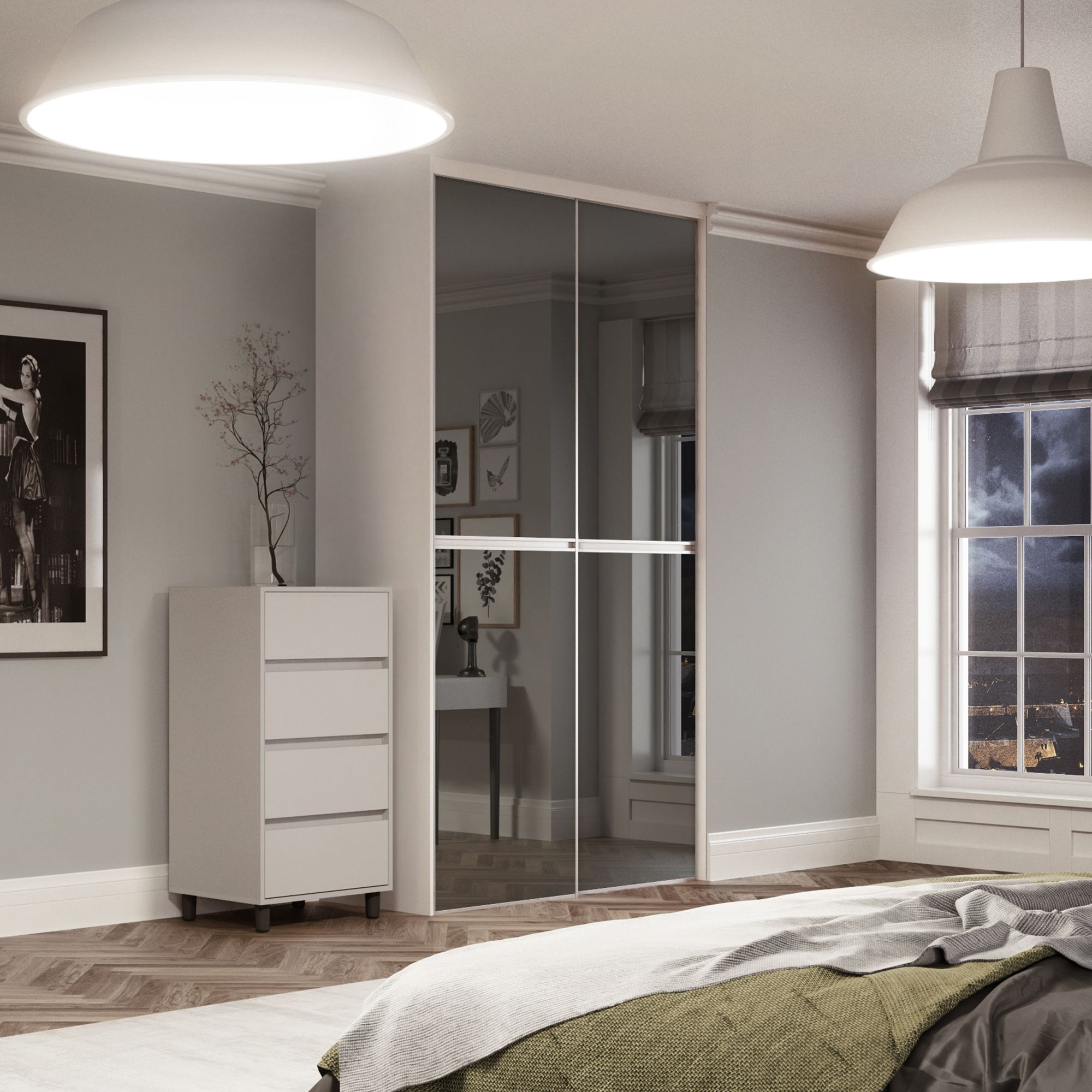 Spacepro Minimalist Mirror Mirrored 2 door Sliding Wardrobe Door kit (H)2220mm (W)1808mm