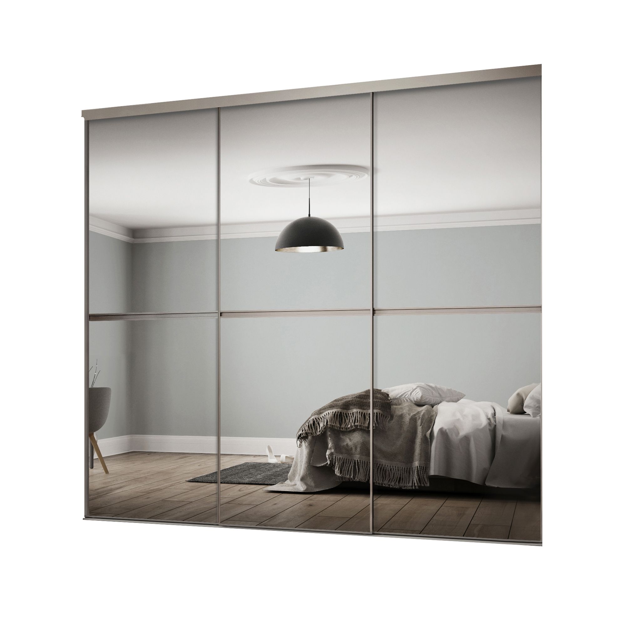 Spacepro Minimalist Mirror Panelled Mirrored 3 door Sliding Wardrobe Door kit (H)2220mm (W)2702mm