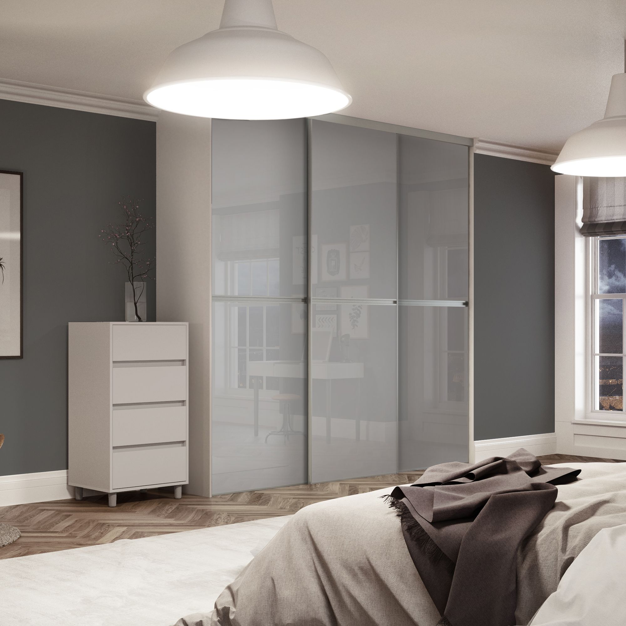 Spacepro Mirror Panelled Grey 3 door Sliding Wardrobe Door kit (H ...