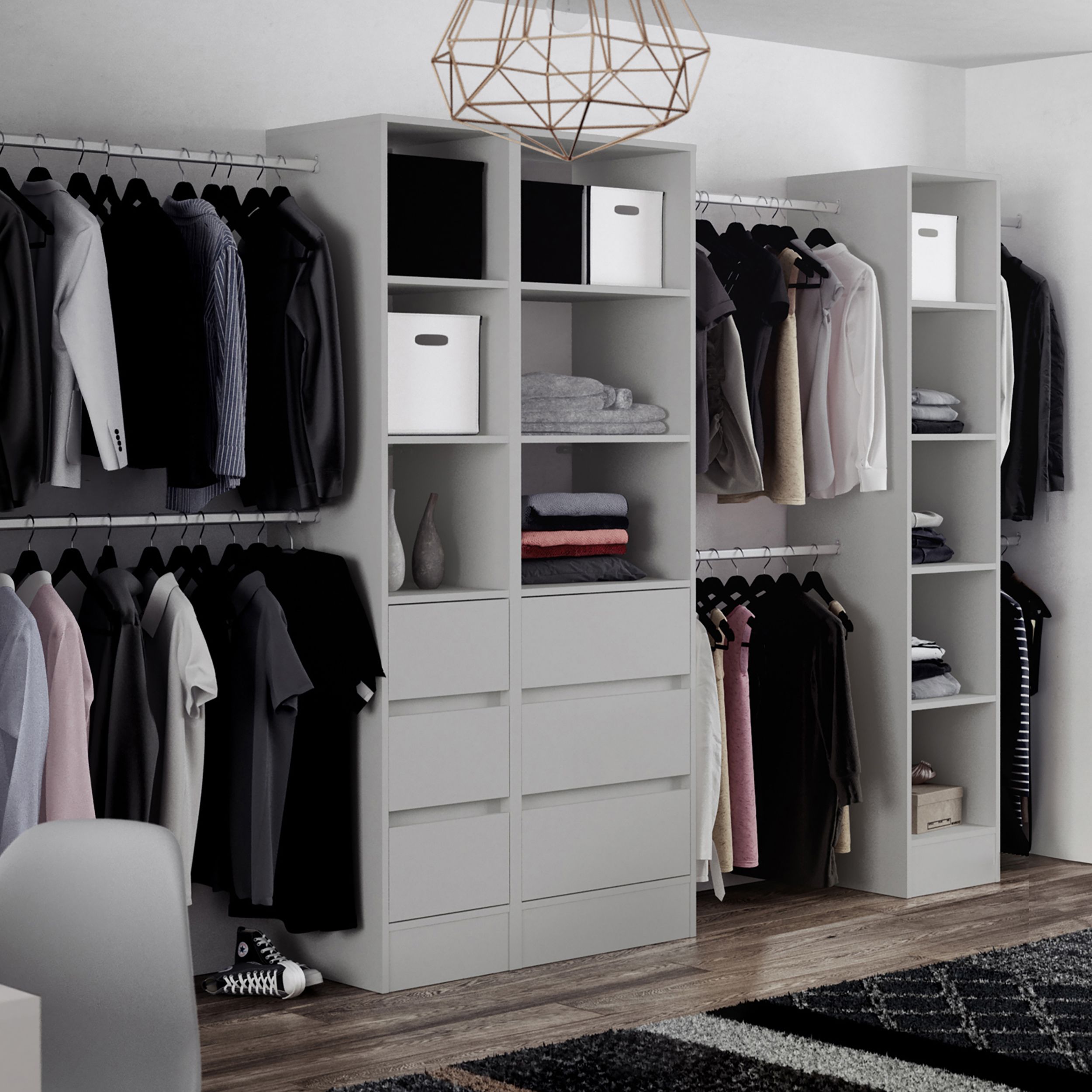 Spacepro Modular Dove grey 3 Drawer Tower unit (H)2100mm (W)600mm (D)500mm