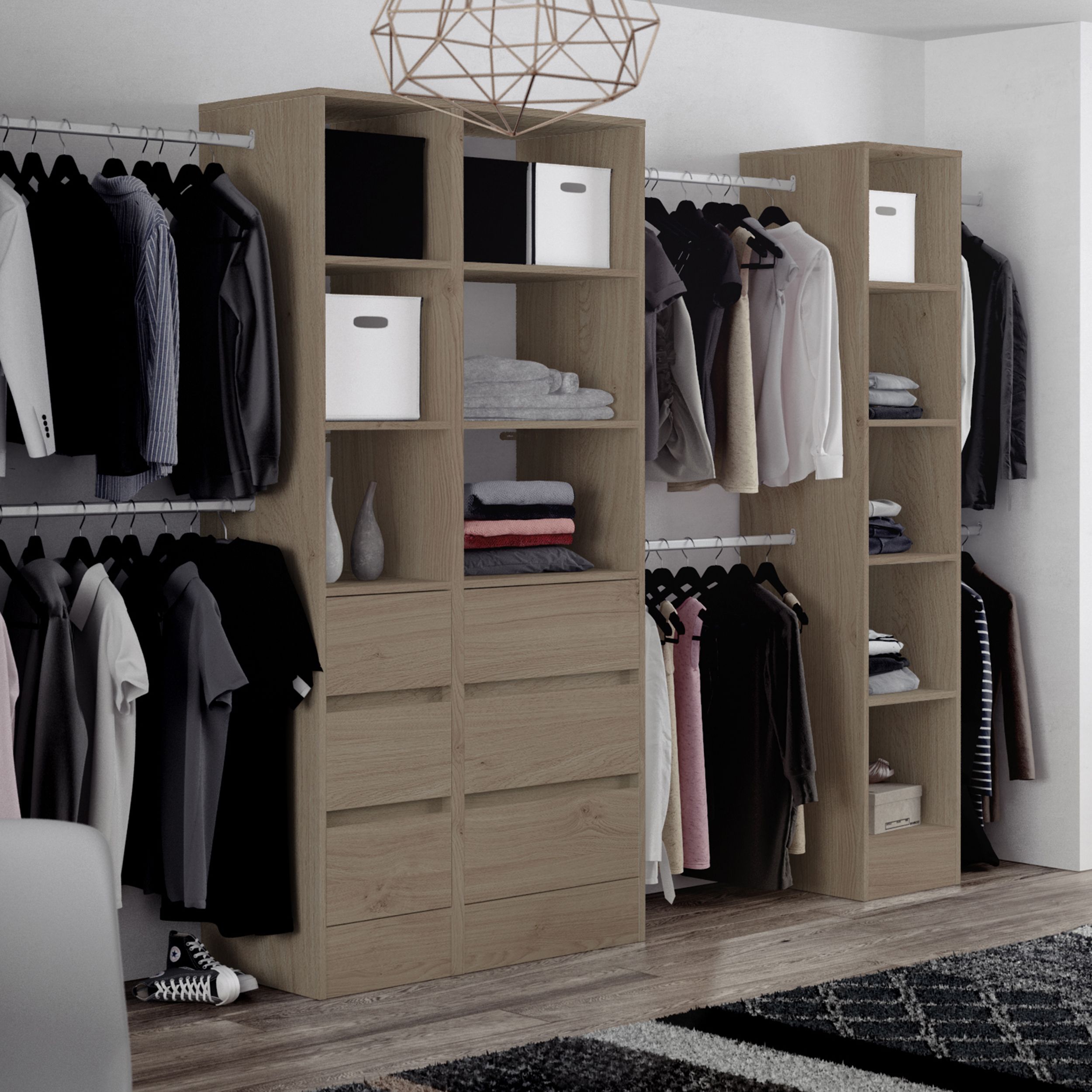 Spacepro Modular Kendal oak effect 3 Drawer Tower unit (H)2100mm (W ...