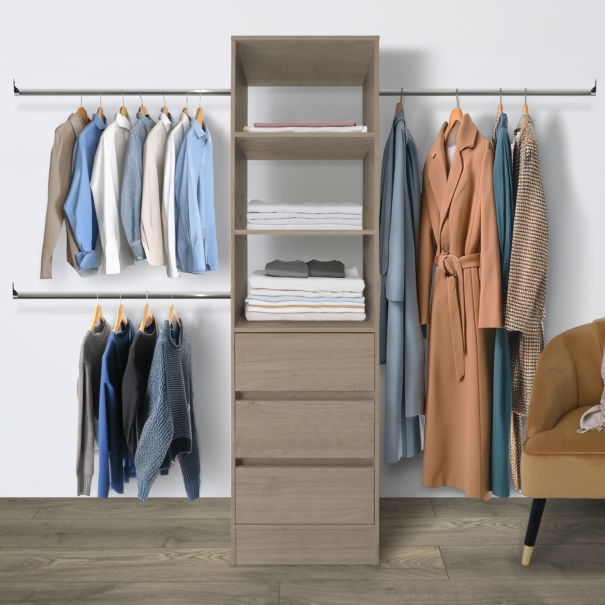 Spacepro Modular Kendal oak effect 3 Drawer Tower unit (H)2100mm (W ...