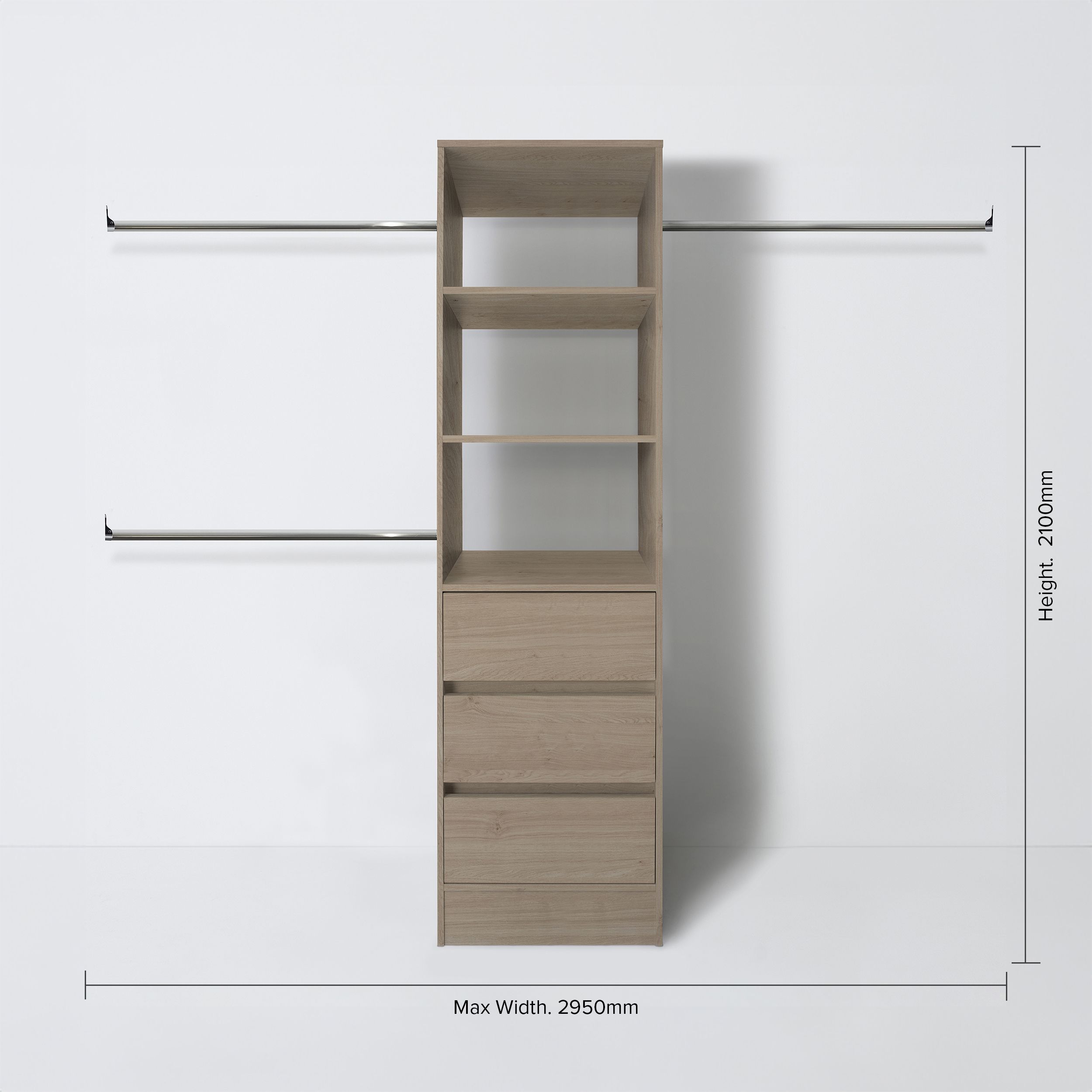 Spacepro Modular Kendal oak effect 3 Drawer Tower unit (H)2100mm (W ...
