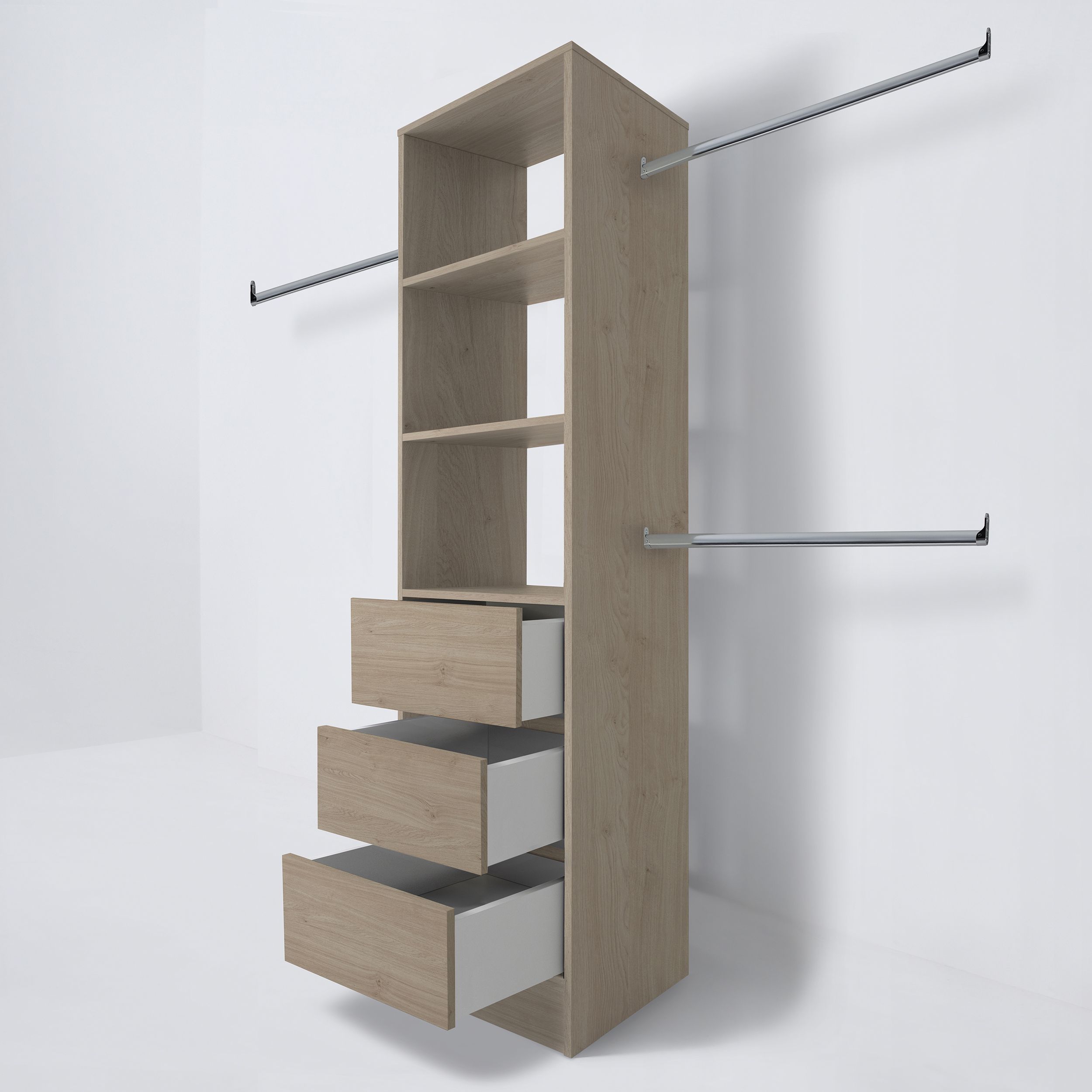 Spacepro Modular Kendal oak effect 3 Drawer Tower unit (H)2100mm (W ...