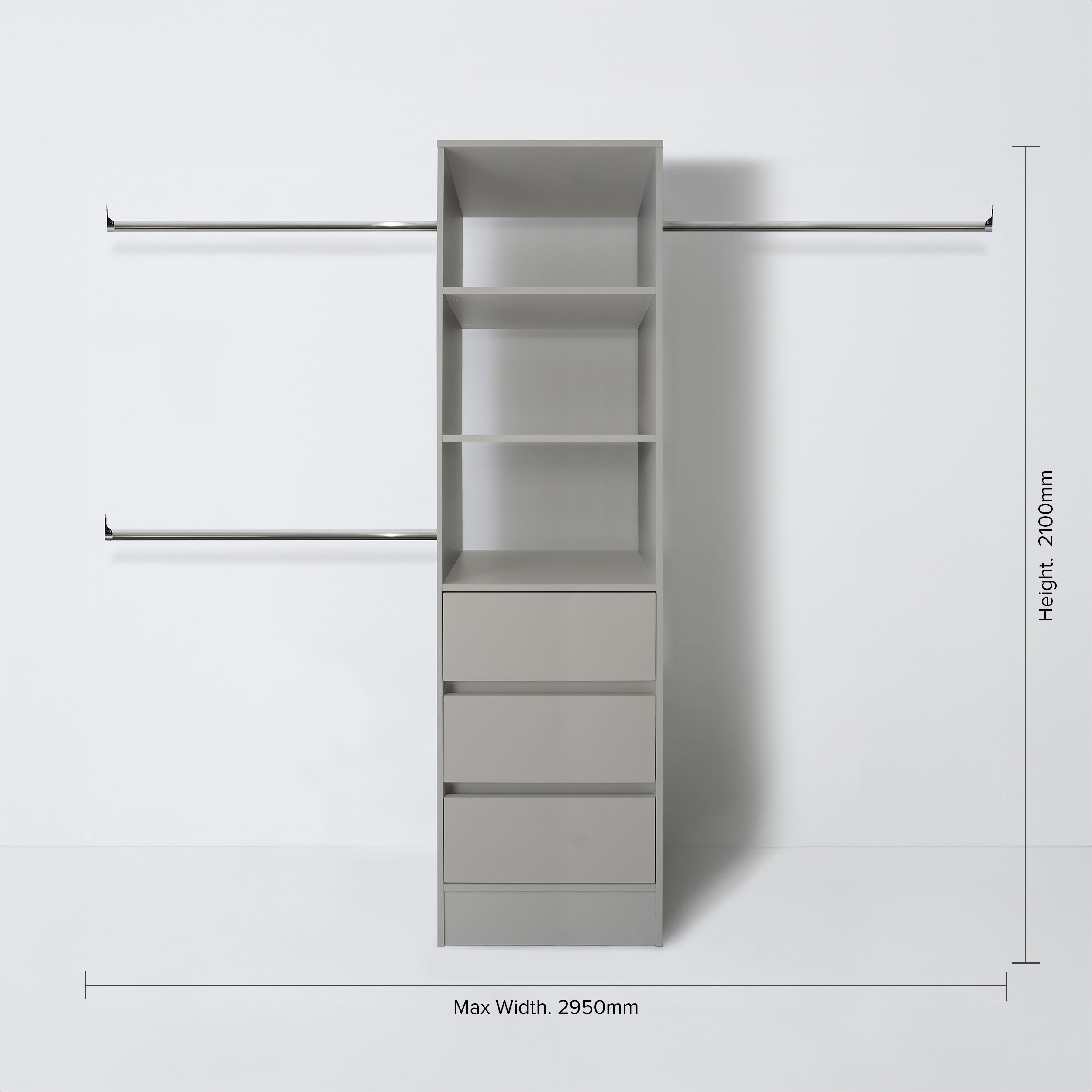 Spacepro Modular Pebble grey 3 Drawer Tower unit (H)2100mm (W)600mm (D ...