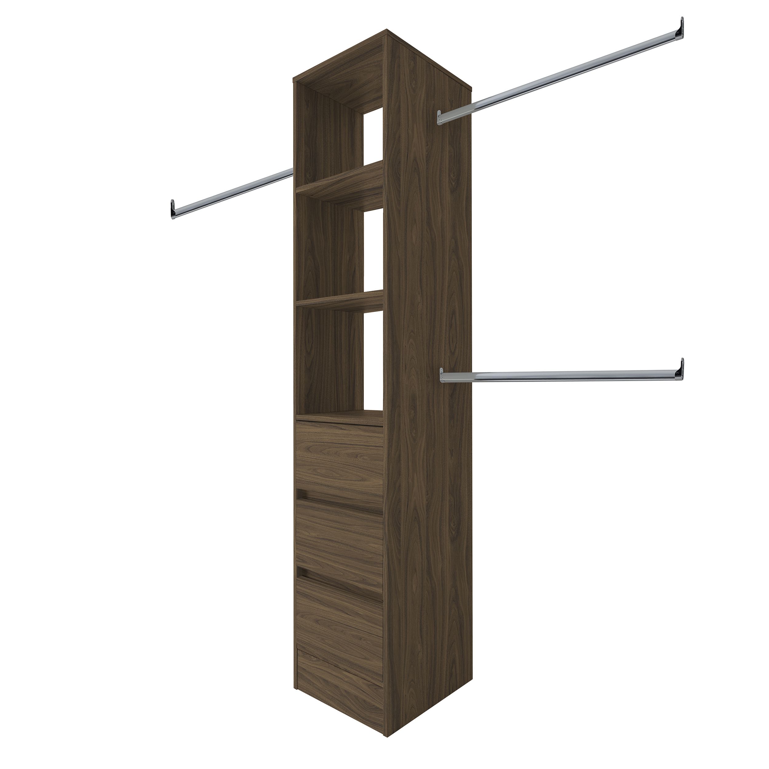 Spacepro Modular Walnut effect 3 Drawer Tower unit (H)2100mm (W)450mm ...