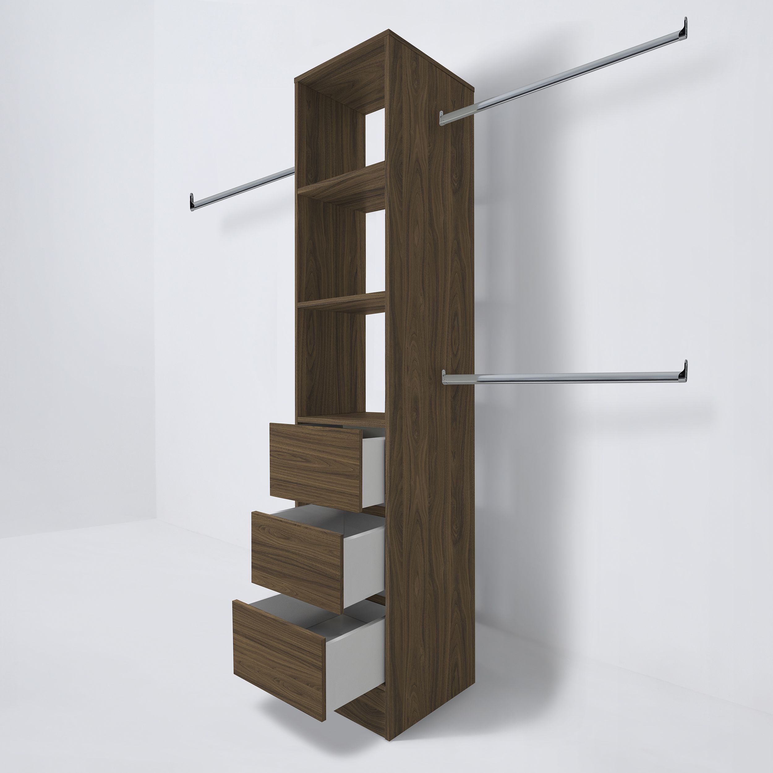 Spacepro Modular Walnut effect 3 Drawer Tower unit (H)2100mm (W)450mm ...