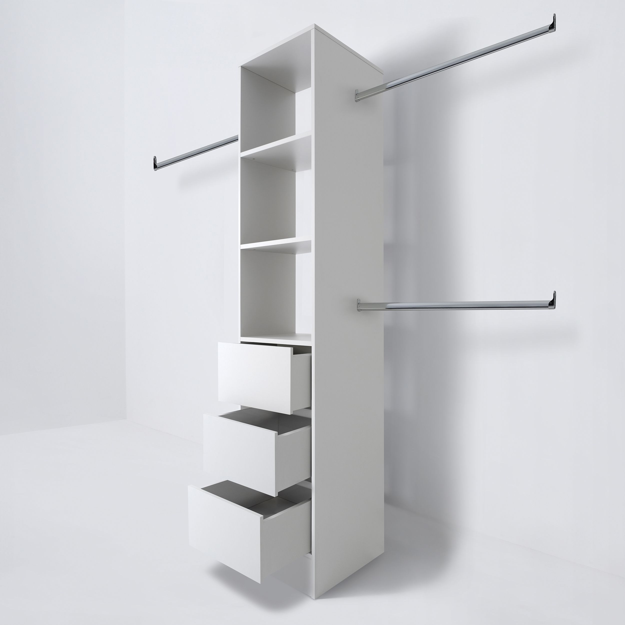 Spacepro Modular White 3 Drawer Tower unit (H)2100mm (W)450mm (D)500mm