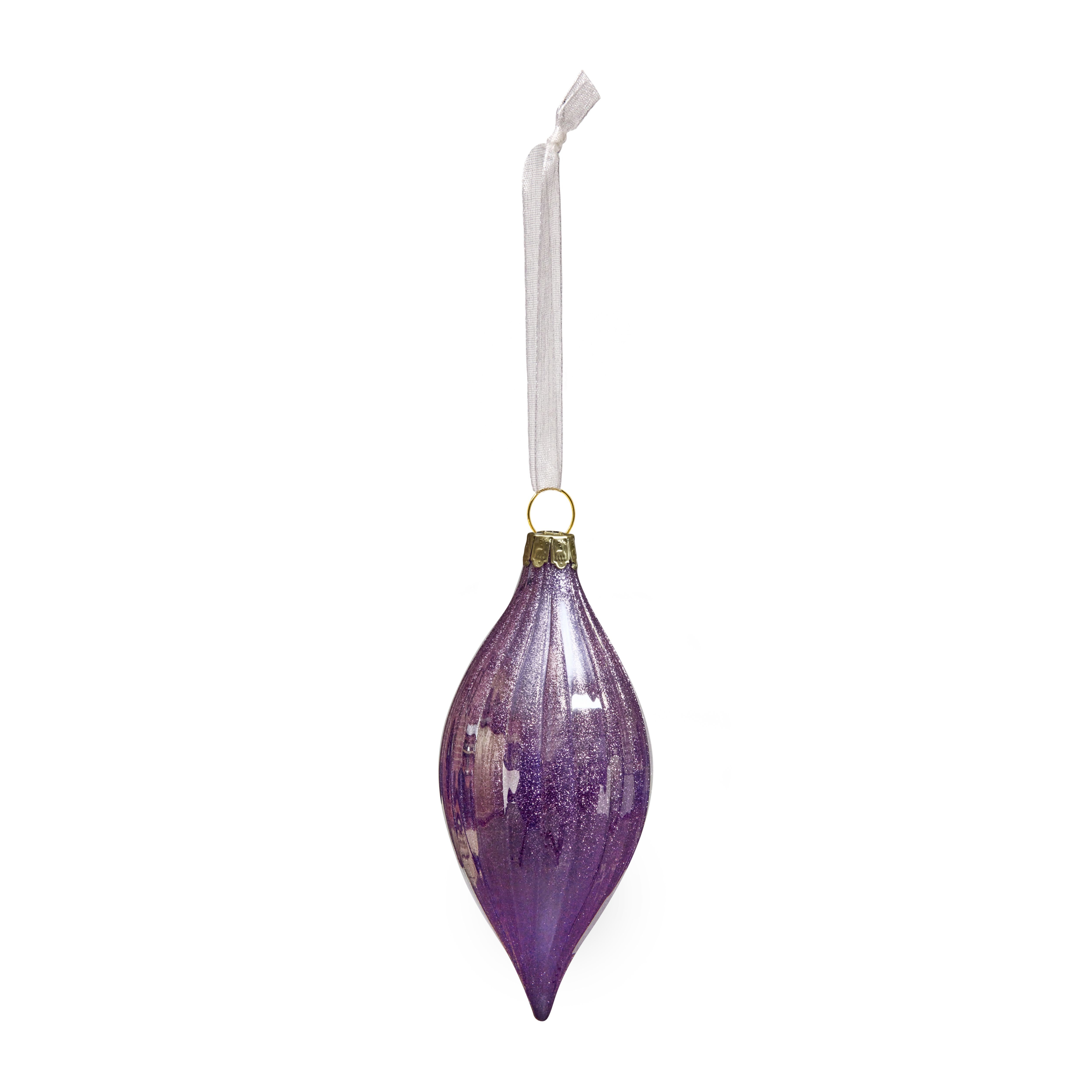 Sparkle Glass Drop Bauble (D) 80mm - Purple