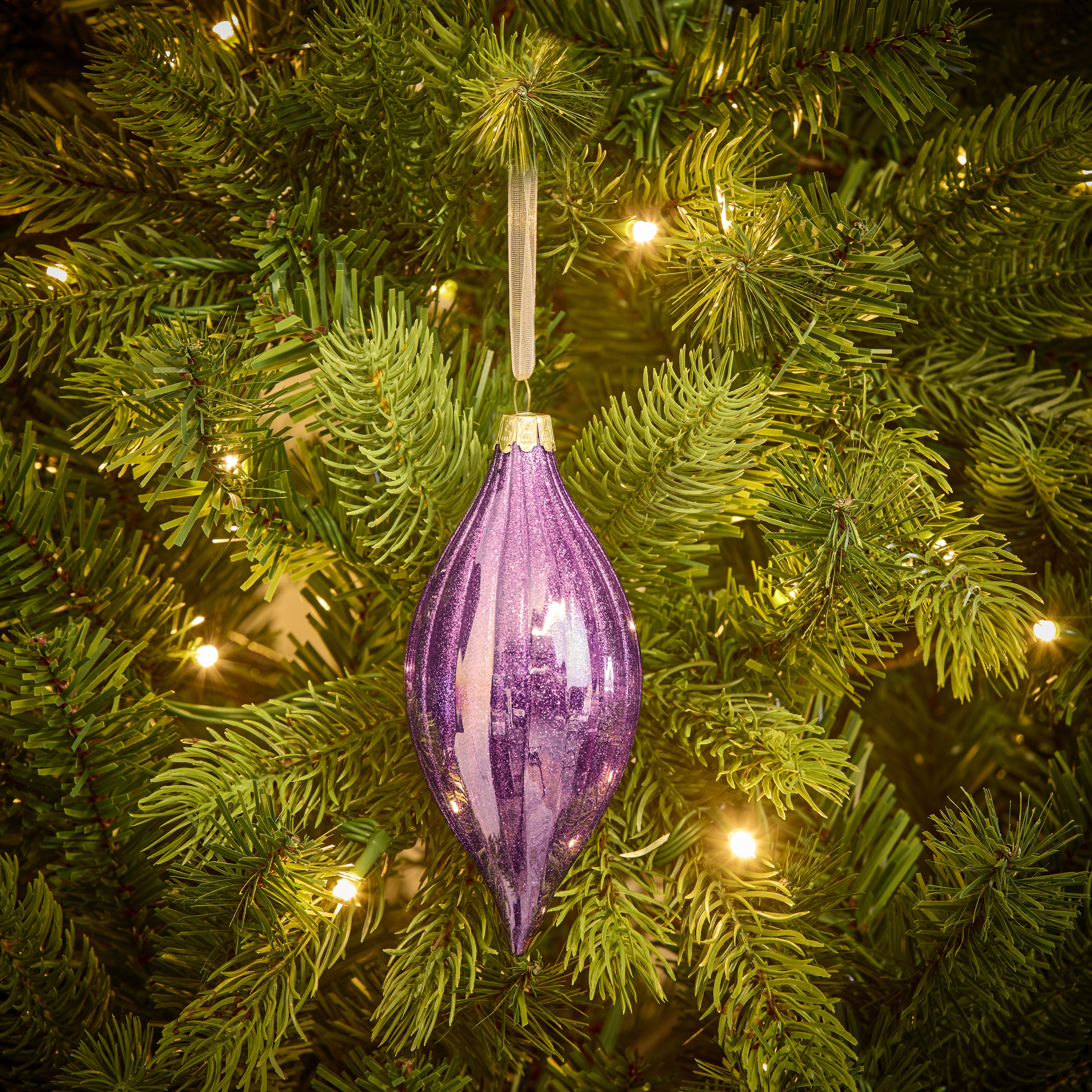 Sparkle Glass Drop Bauble (D) 80mm - Purple