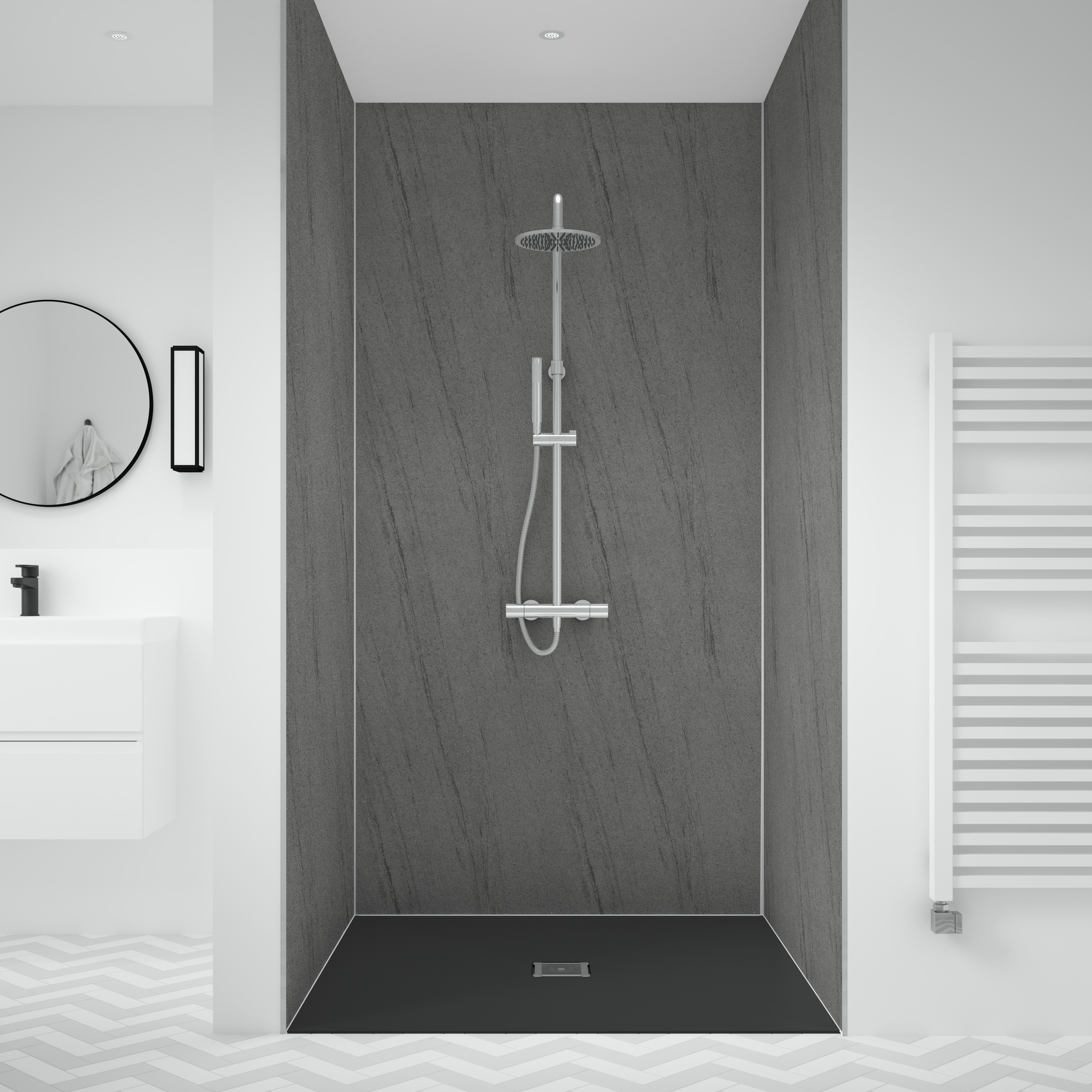 Splashwall 3 panel Laminate Bathroom & wet room Decorative panel kit (L)2420mm (W)1200mm ...