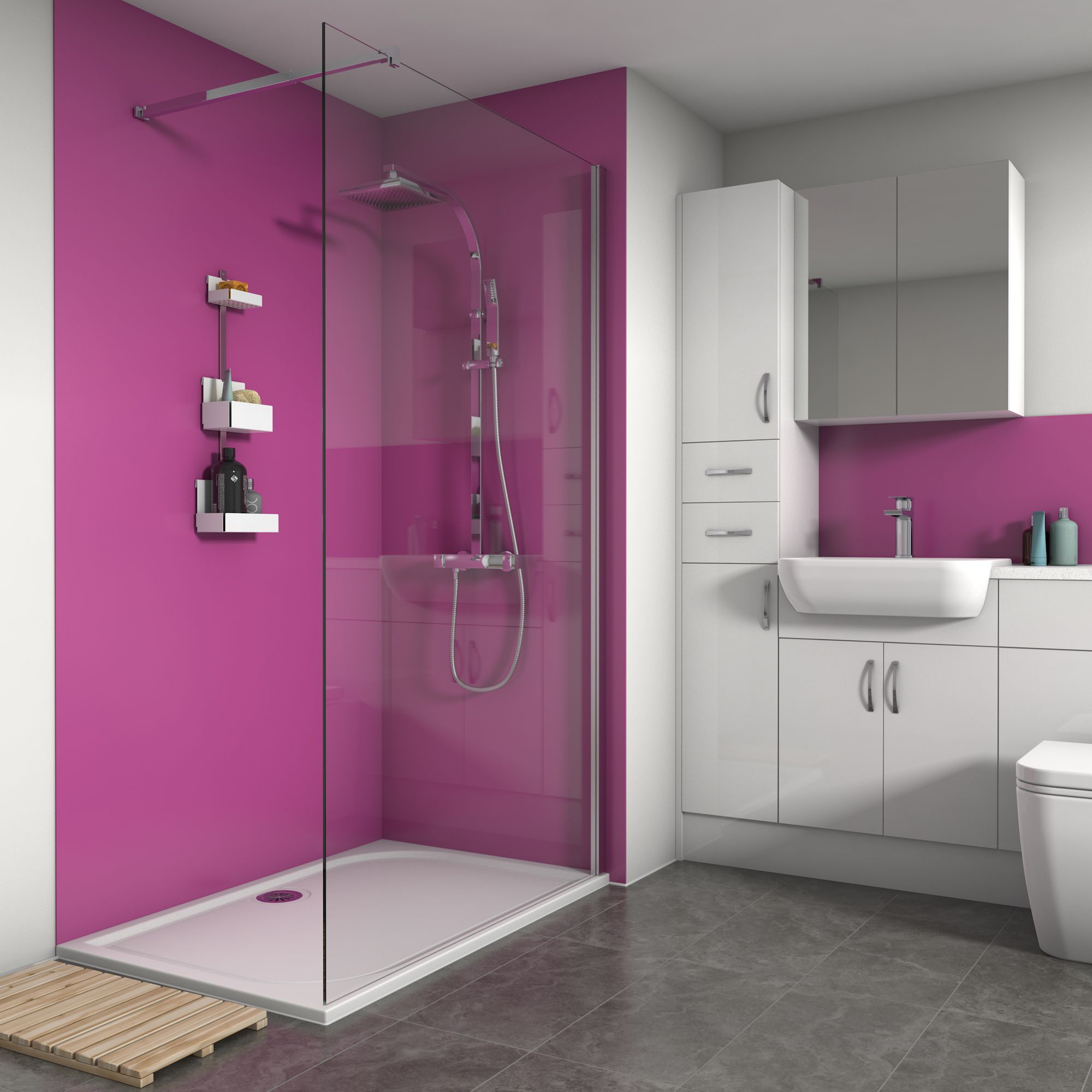 Splashwall Acrylic Panel (H)2420mm (W)1200mm - Matt Fuchsia