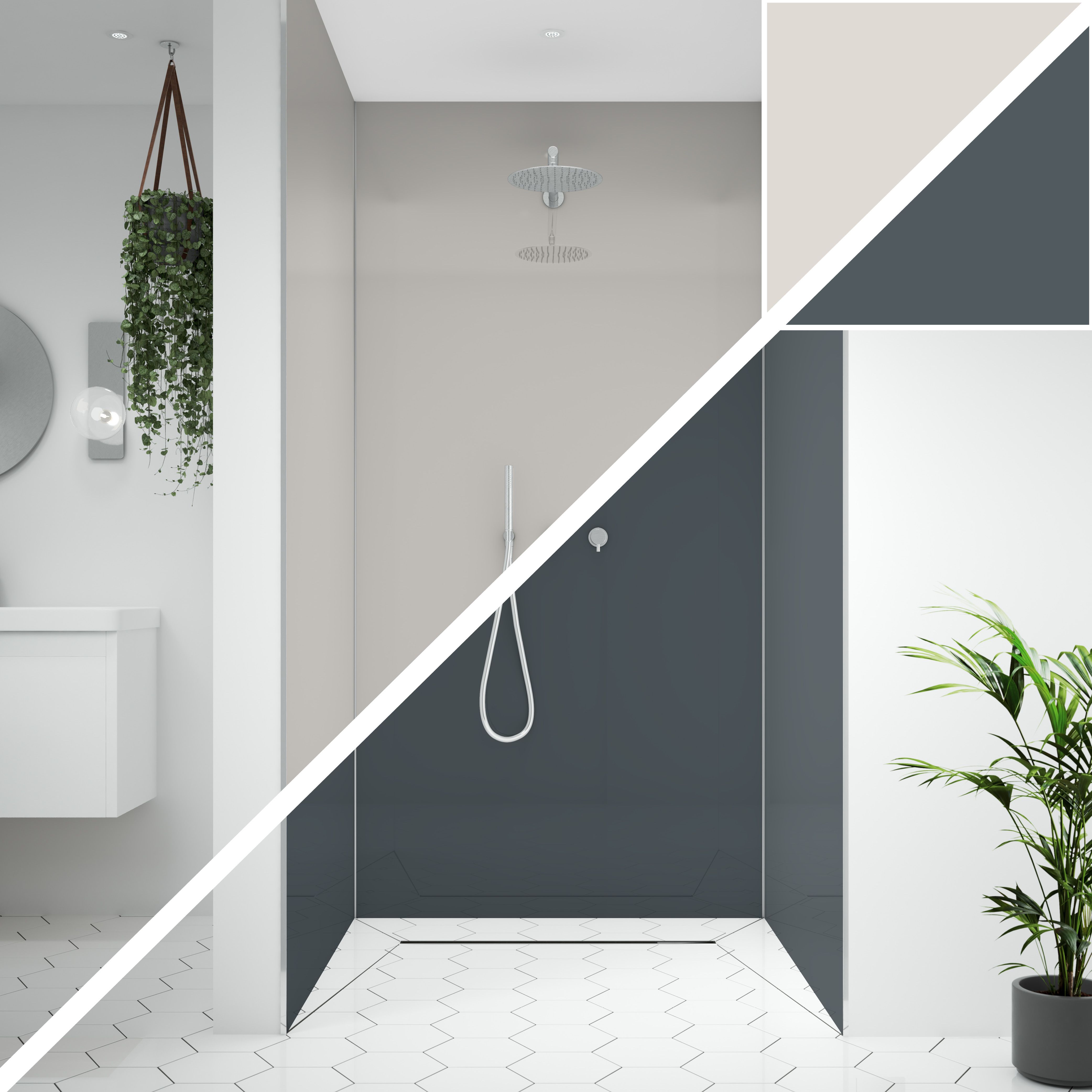 Splashwall Alloy 3 panel Aluminium Double-sided Bathroom & wet room ...