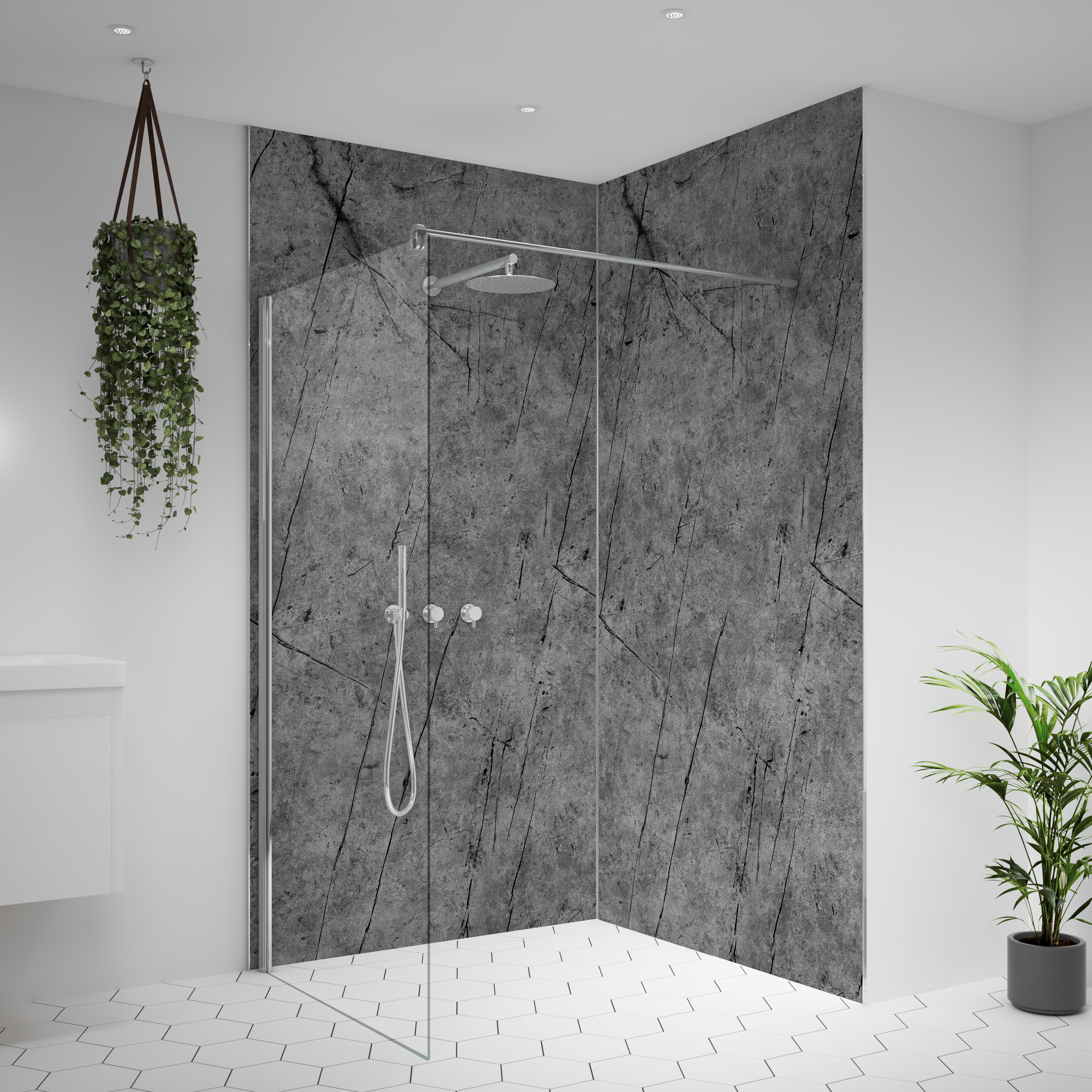 Splashwall Alloy Aluminium Bathroom & wet room Decorative panel (H)2440mm (W)1220mm - Matt ...