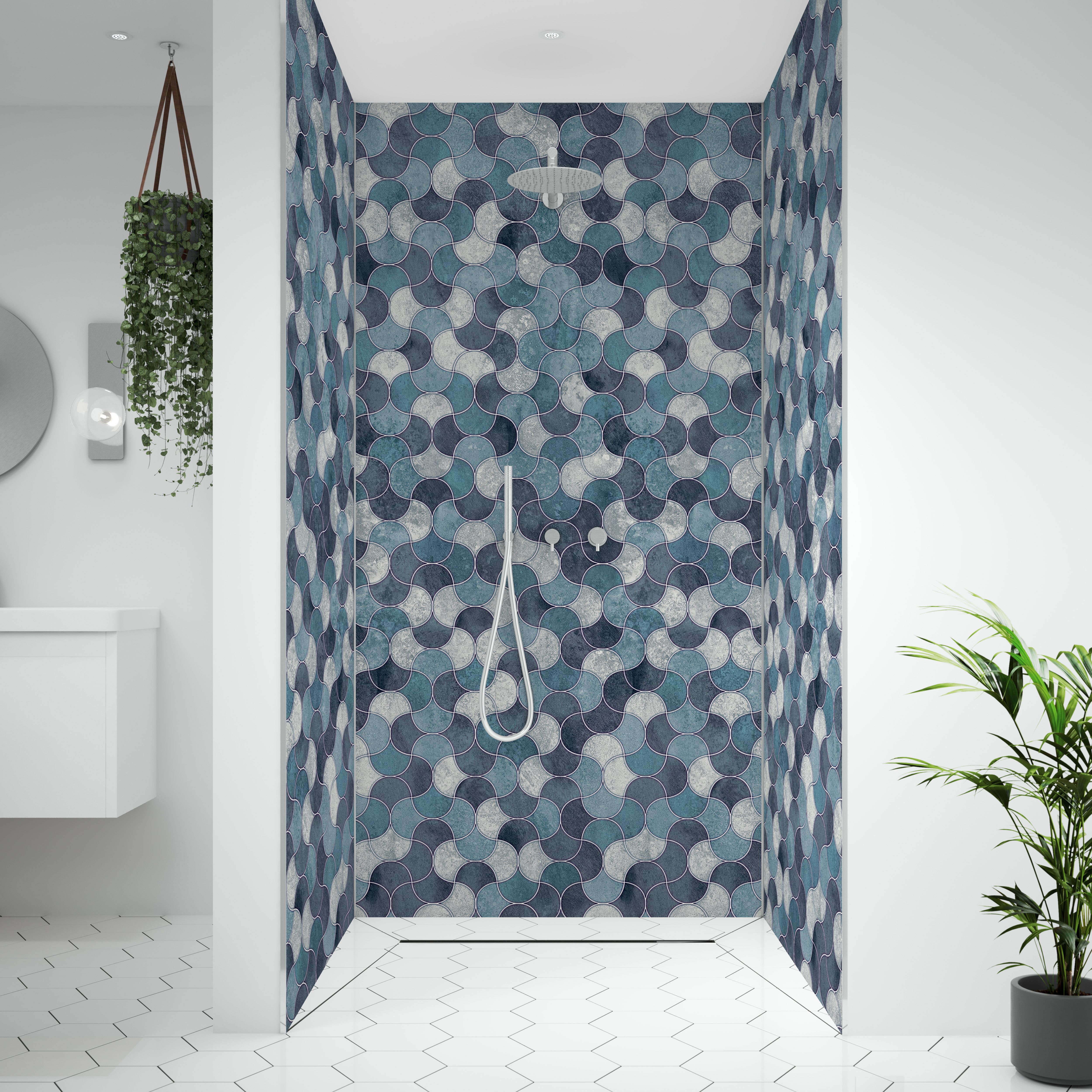 Splashwall Alloy Aluminium Bathroom & wet room Decorative panel (H)2440mm (W)600mm - Matt Blue ...