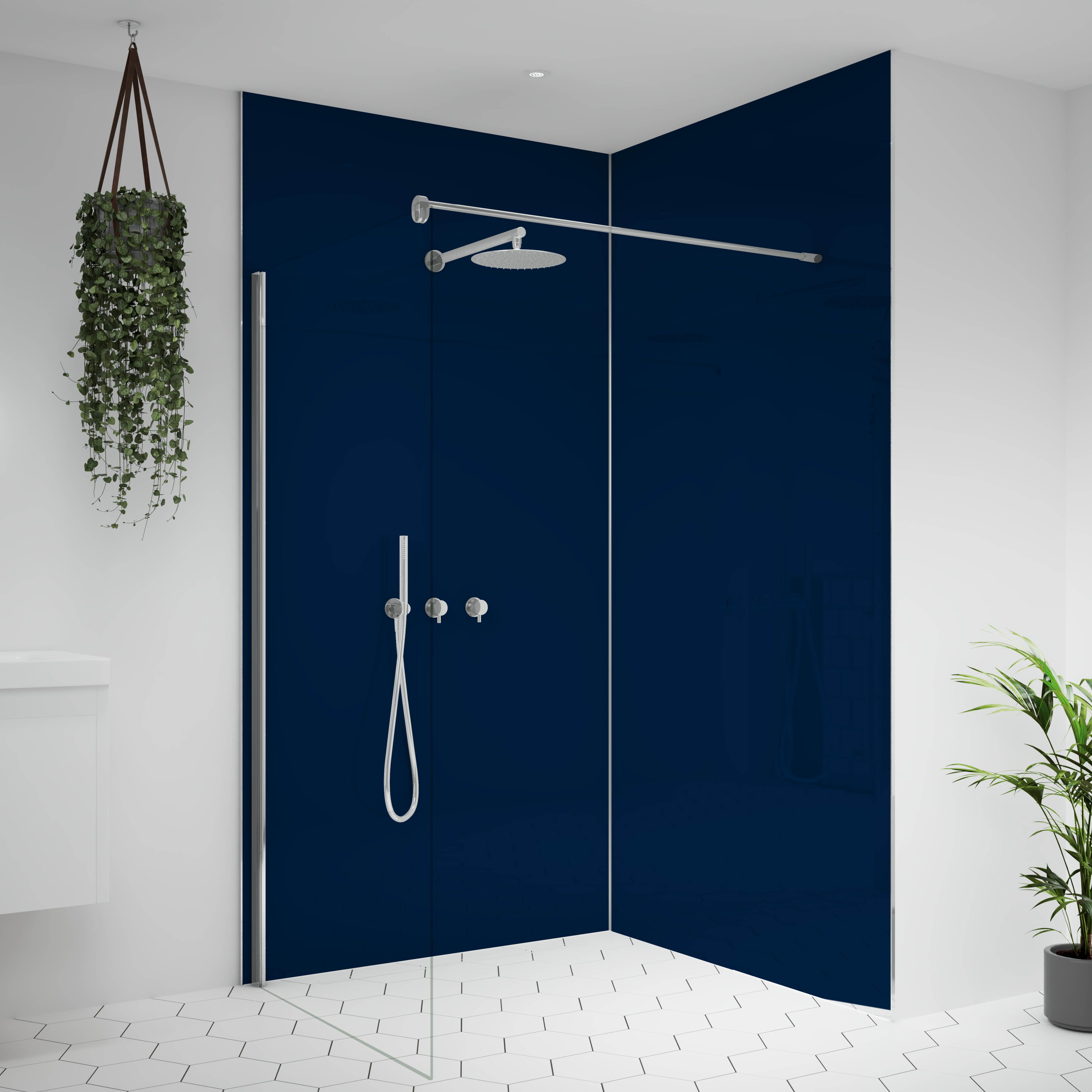 Splashwall Alloy Gloss Starry night blue & urban grey Aluminium Bathroom & wet room Decorative ...