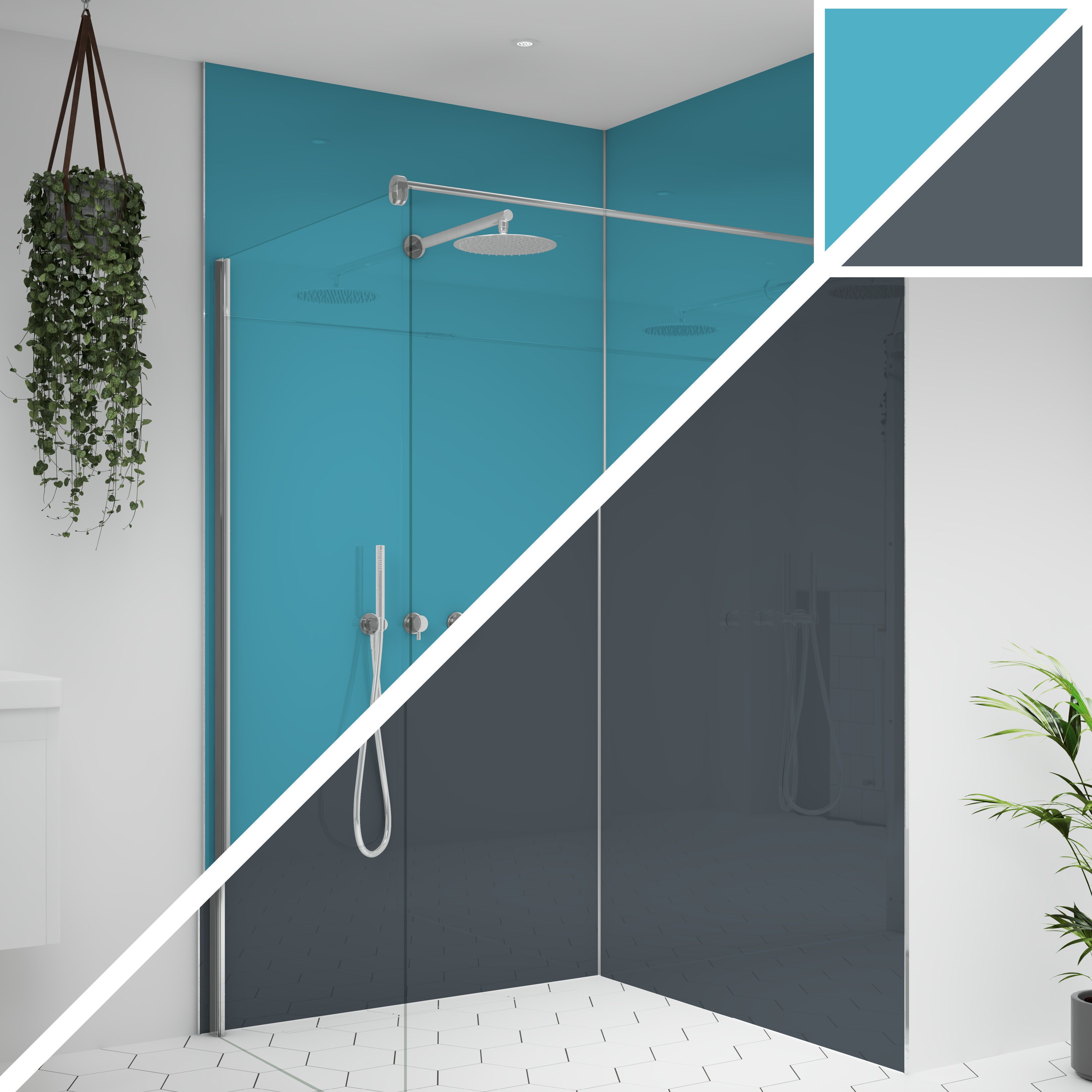 Splashwall Alloy Gloss Turquoise & slate grey Double-sided Aluminium Bathroom & wet room ...