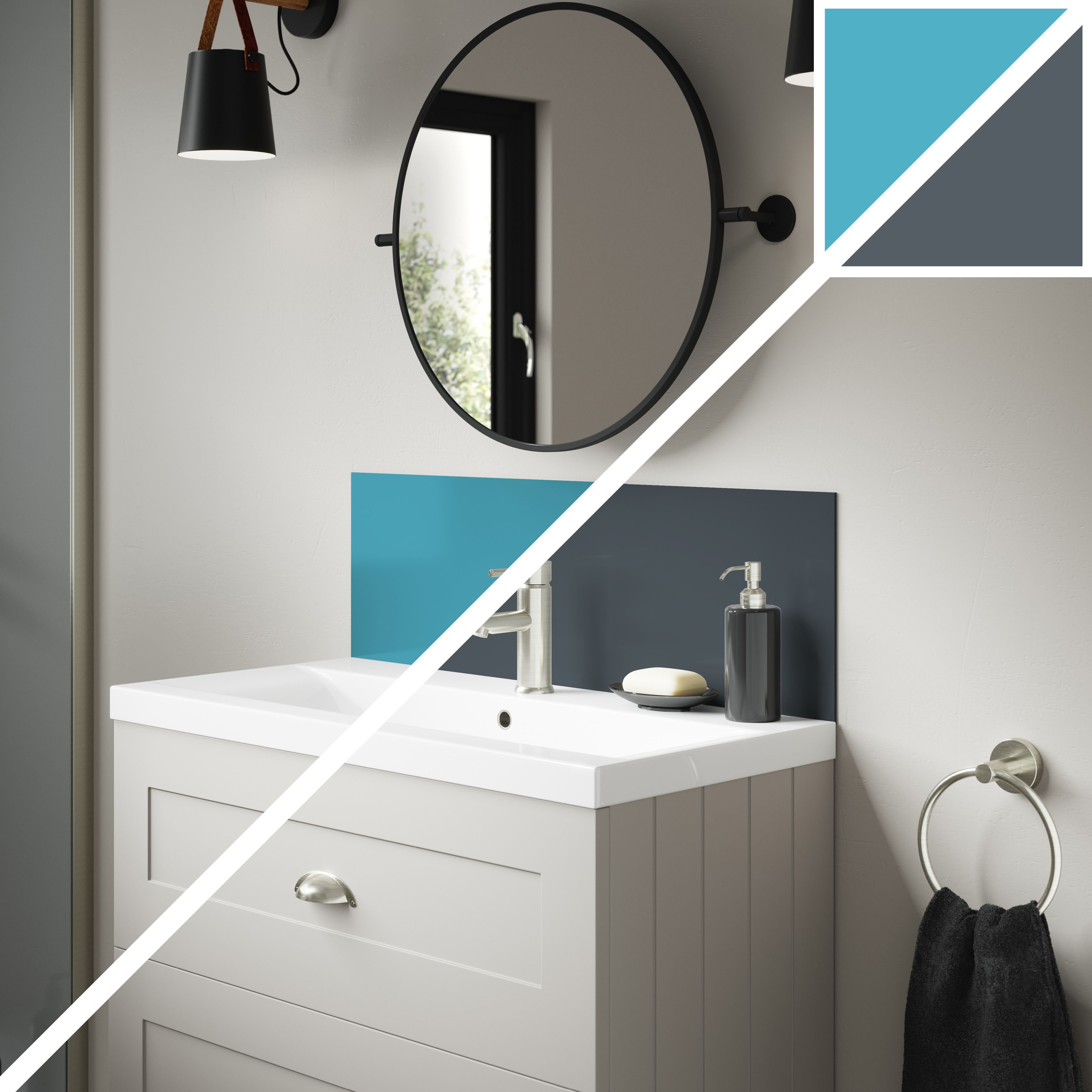 Splashwall Alloy Gloss Turquoise & slate grey Double-sided Glass effect Laminate Adhesive ...