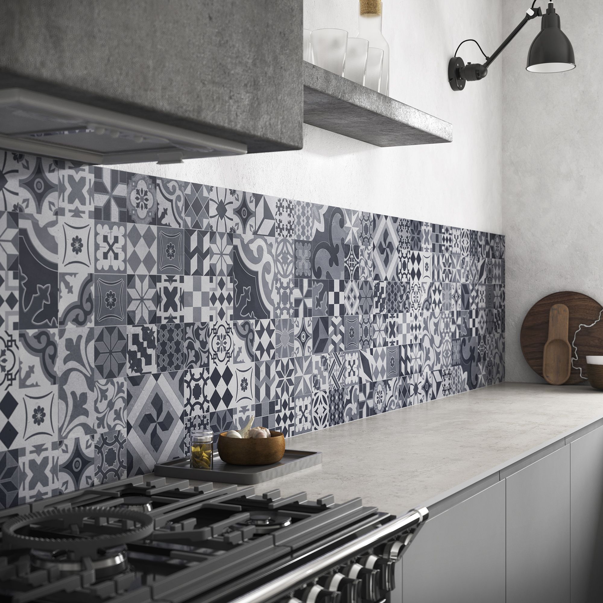 Splashwall Alloy Grey Classic pattern Mosaic Aluminium Splashback, (H ...