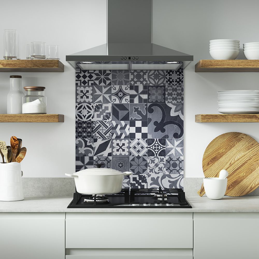 Splashwall Alloy Grey Classic pattern Mosaic Aluminium Splashback, (H)800mm (W)600mm (T)4mm ...