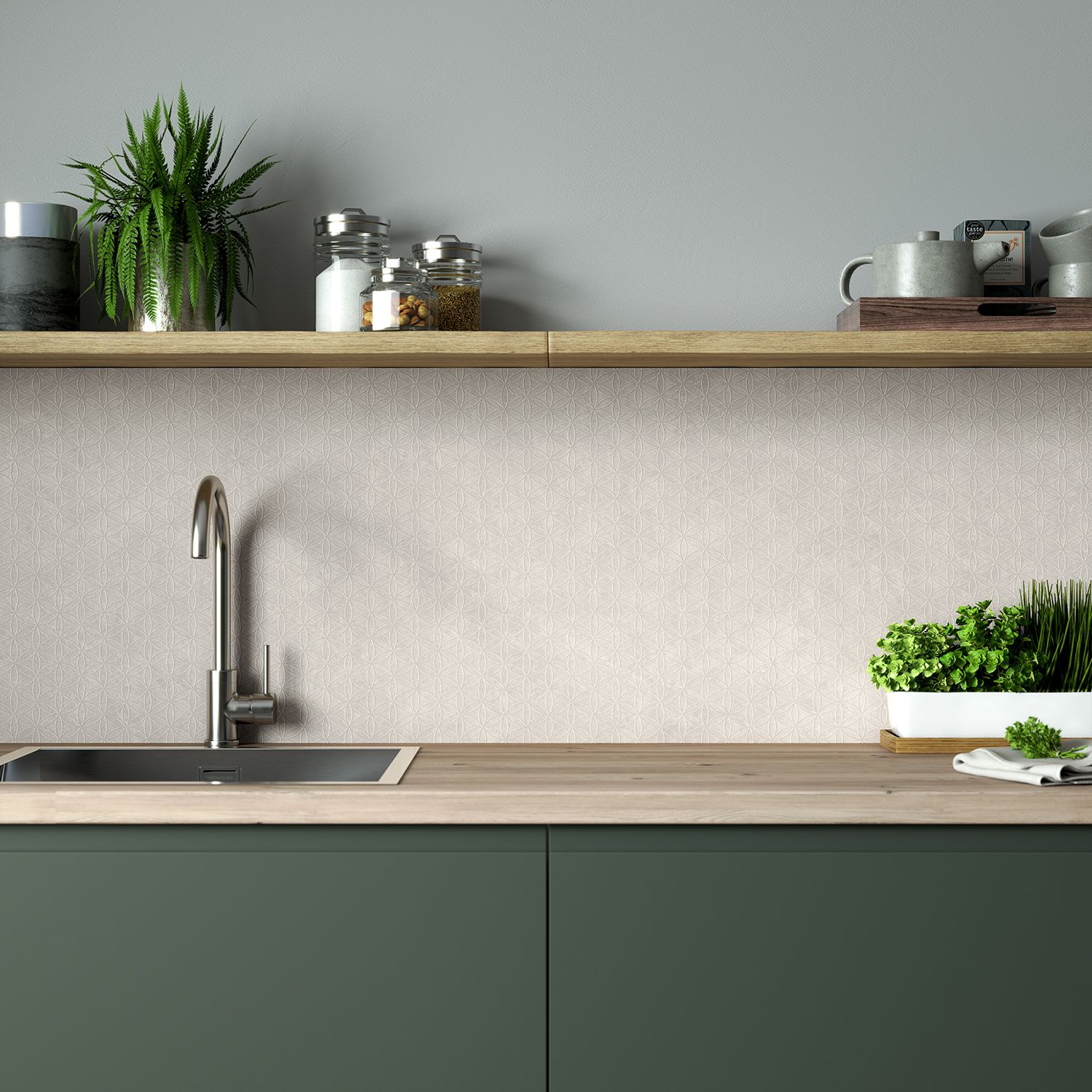 Splashwall Alloy Grey Stellate blush Geometric Aluminium Splashback, (H ...