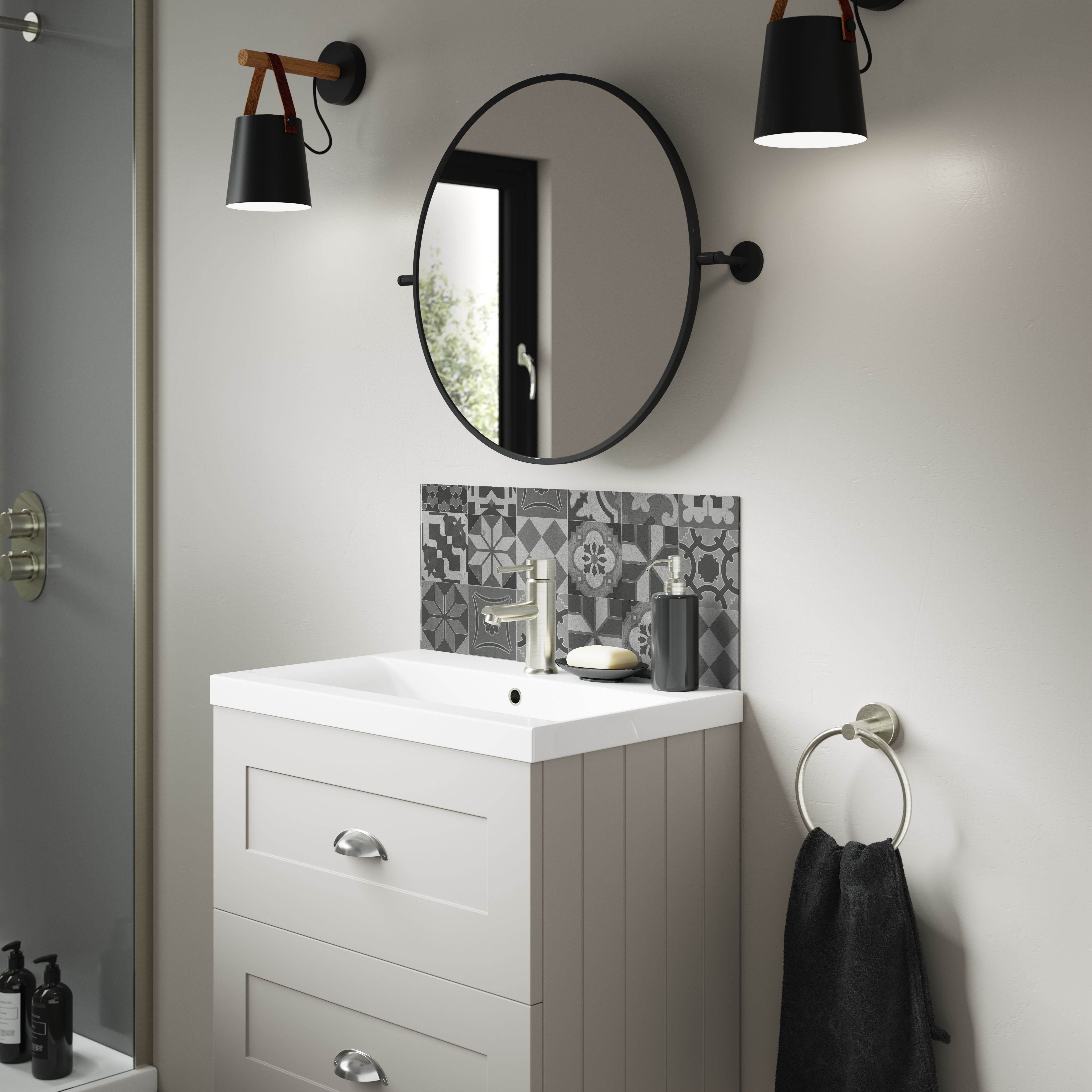 Splashwall Alloy Laminate Adhesive Bathroom Splashback (H)25cm (W)60cm - Matt Grey Abruzzo